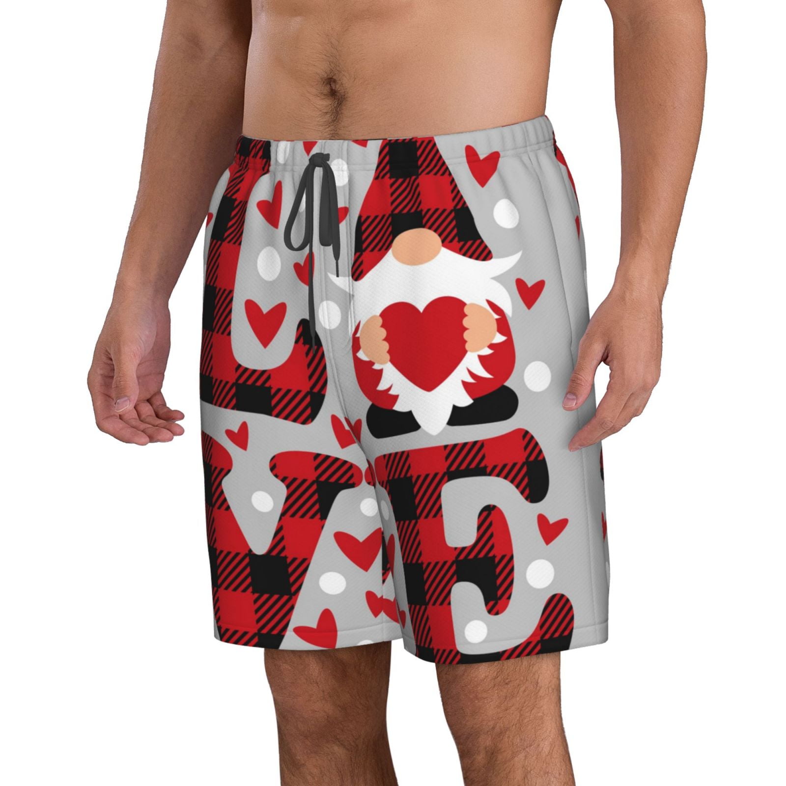 Uemuo Buffalo Plaid Love And Gnome Pattern Men's Swim Trunks Hawaiian ...