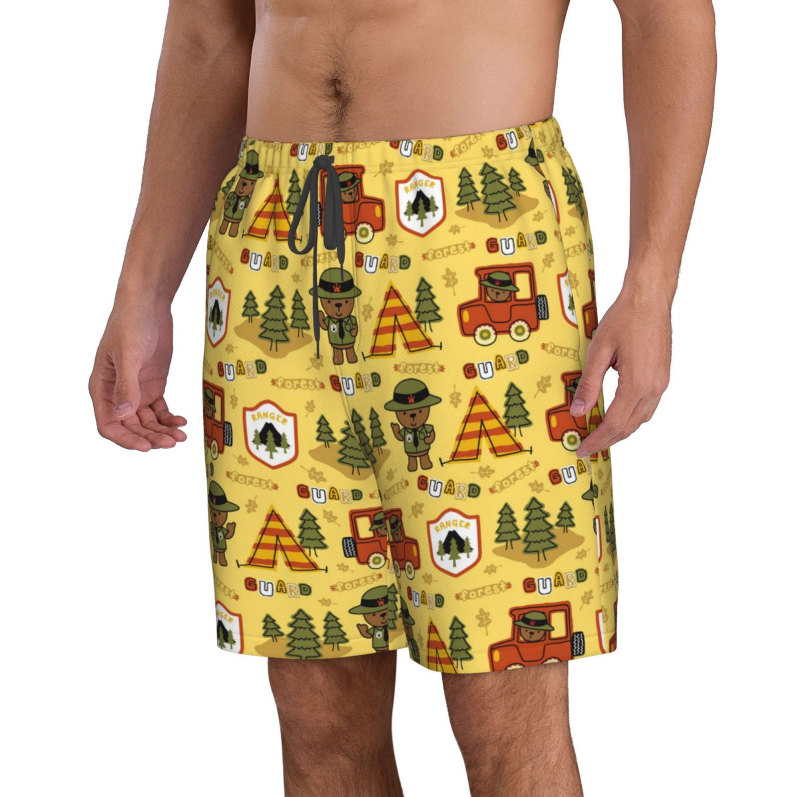 Uemuo Car Tent Trees Pattern Men's Swim Trunks Hawaiian Beach Bathing ...