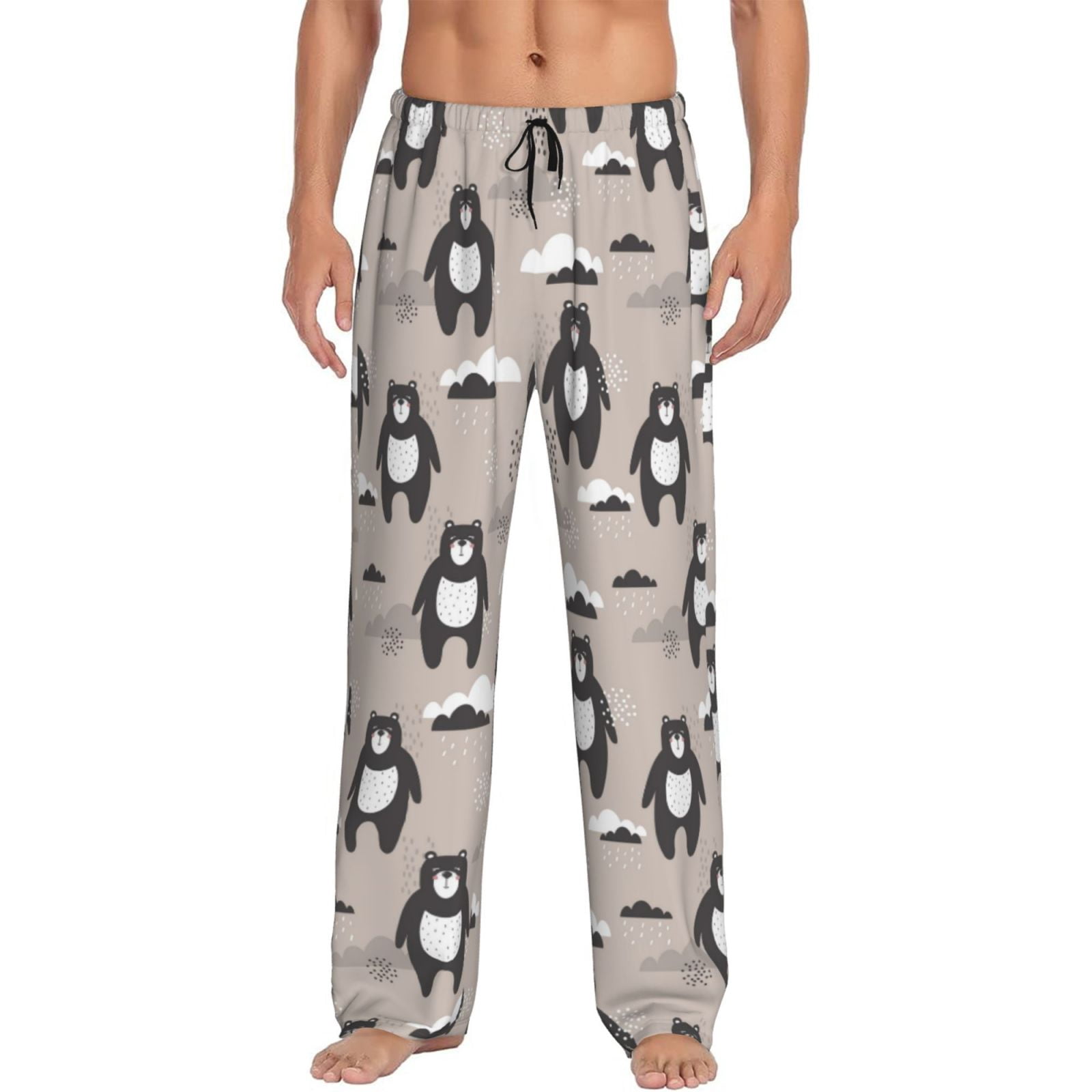 Uemuo Cartoon Bear Brown Pattern Men's Wide Leg Palazzo Lounge Pants ...