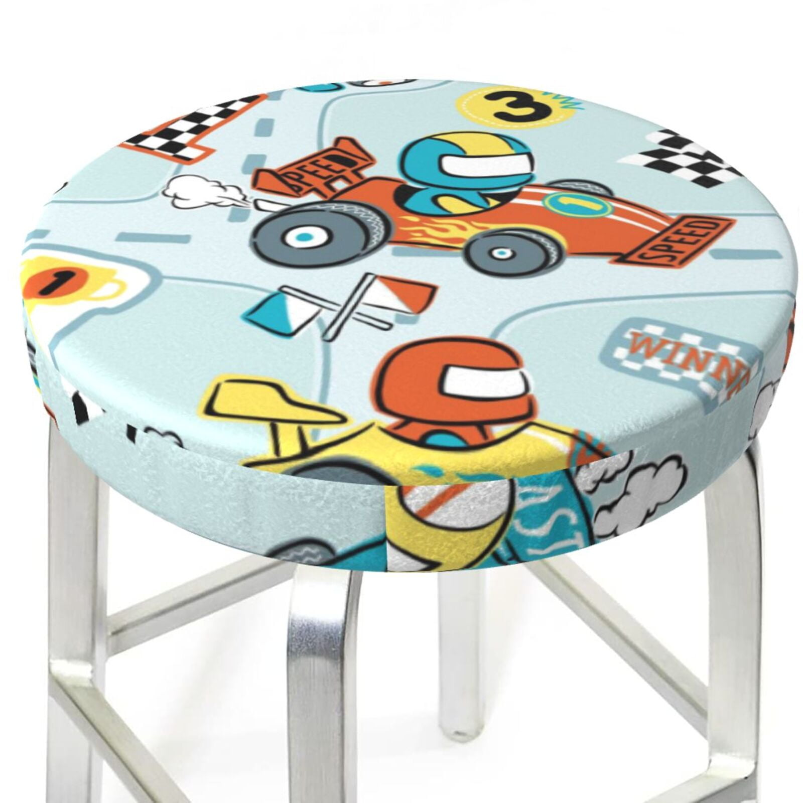 Uemuo Cartoon Car Racing Pattern Round Bar Stool Seat Covers Washable ...