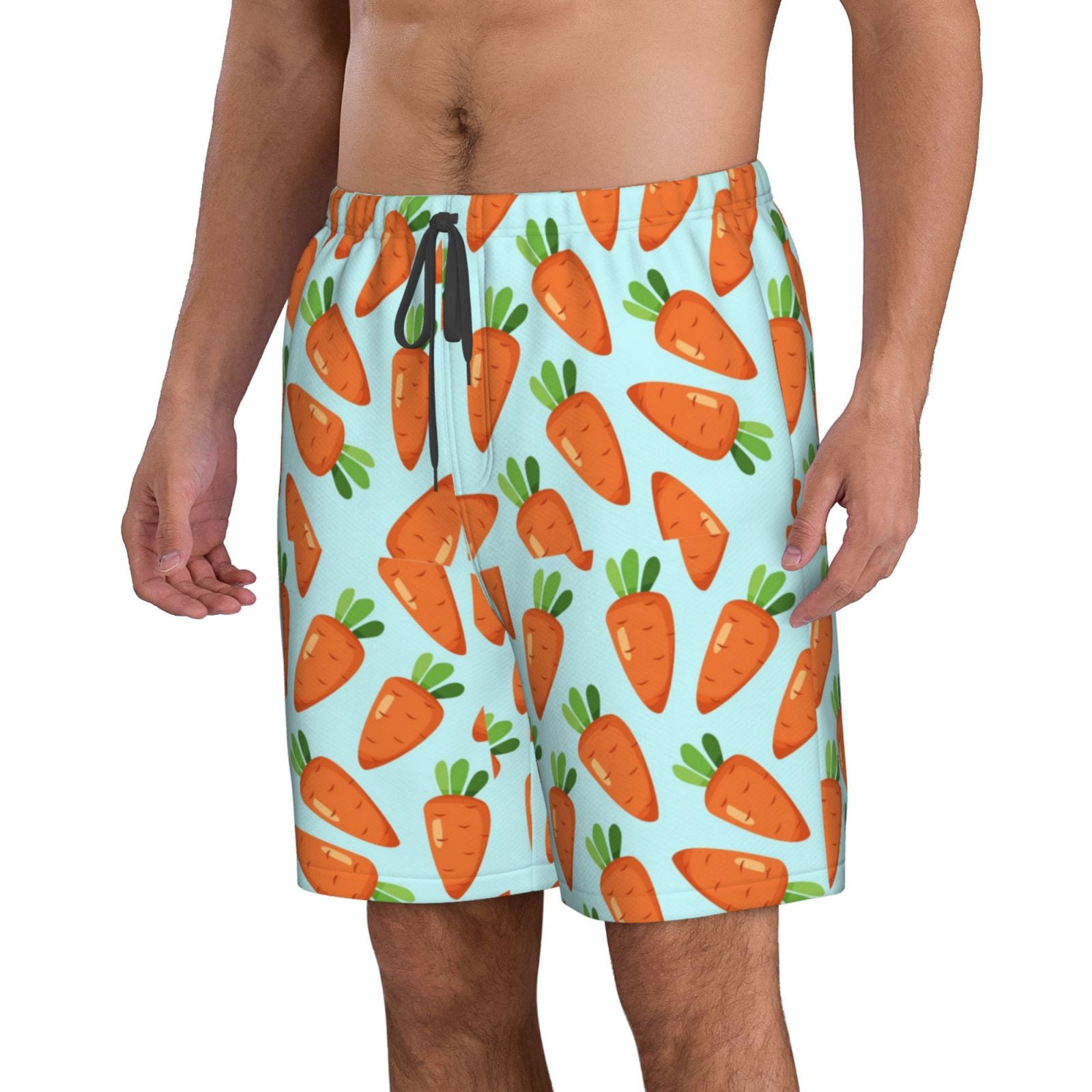 Uemuo Cartoon Carrot Pattern Men's Swim Trunks Hawaiian Beach Bathing ...