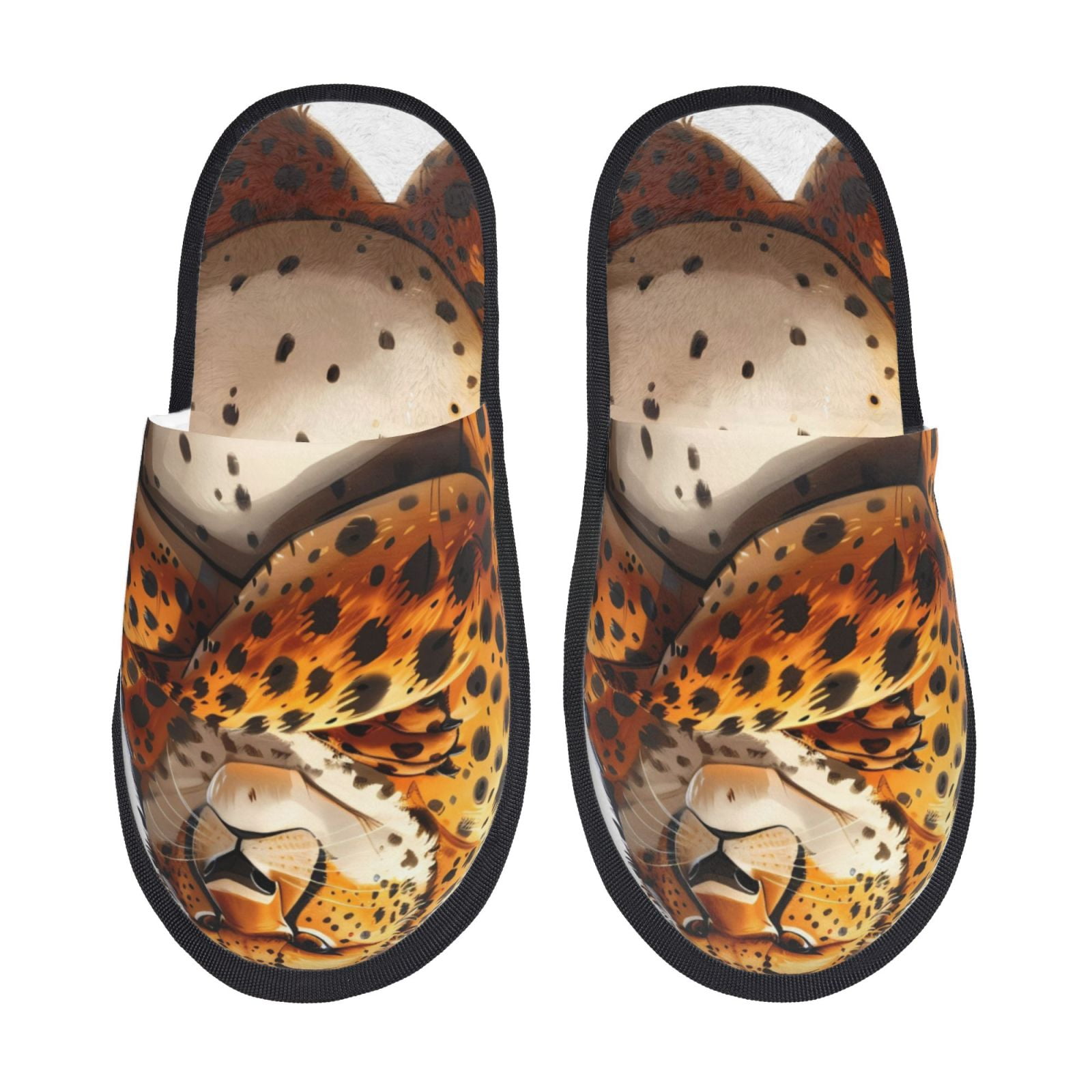 Uemuo Cartoon Cheetah With Attitude Printe Plush Furry Slippers with ...