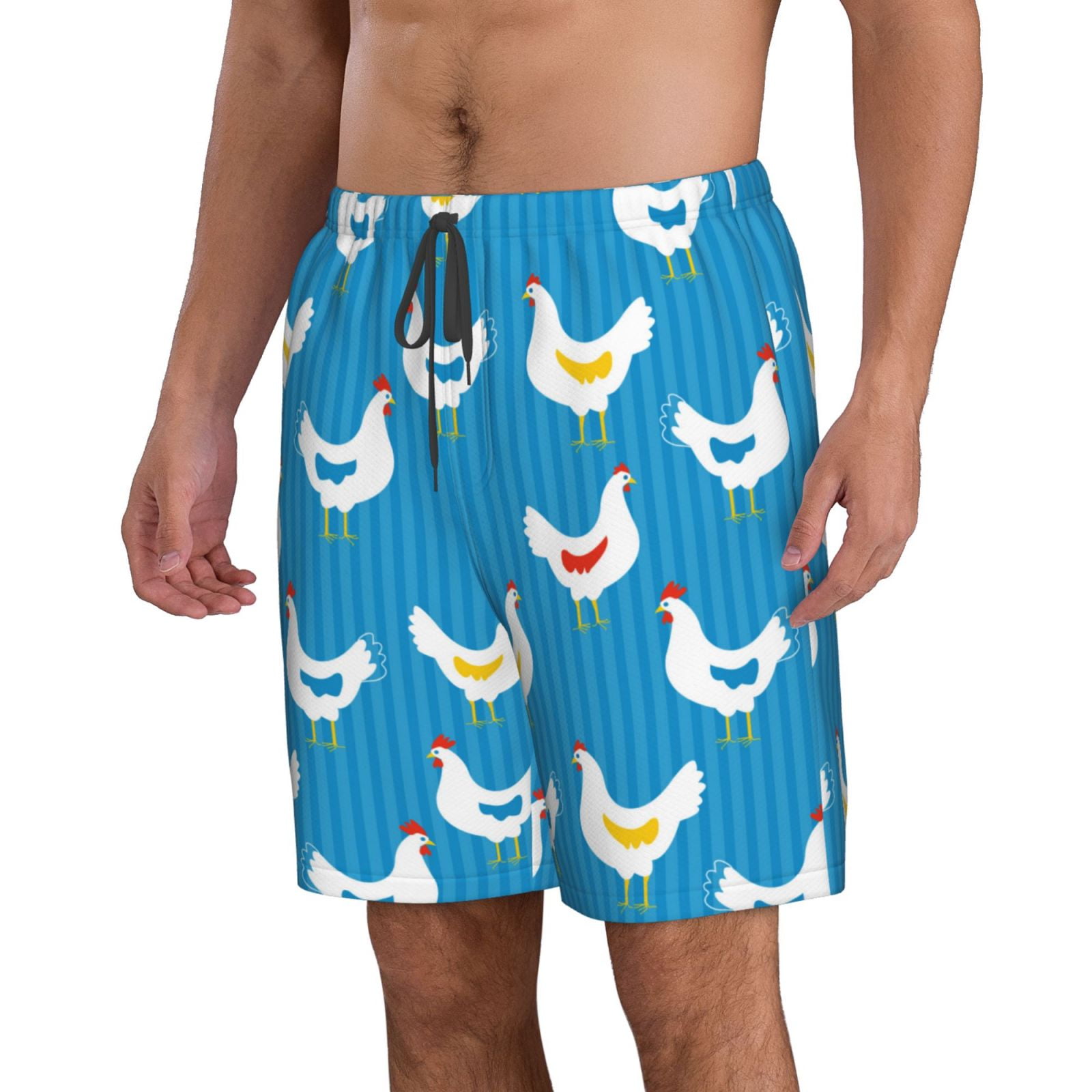 Uemuo Cartoon Chicken Pattern Men's Swim Trunks Hawaiian Beach Bathing ...