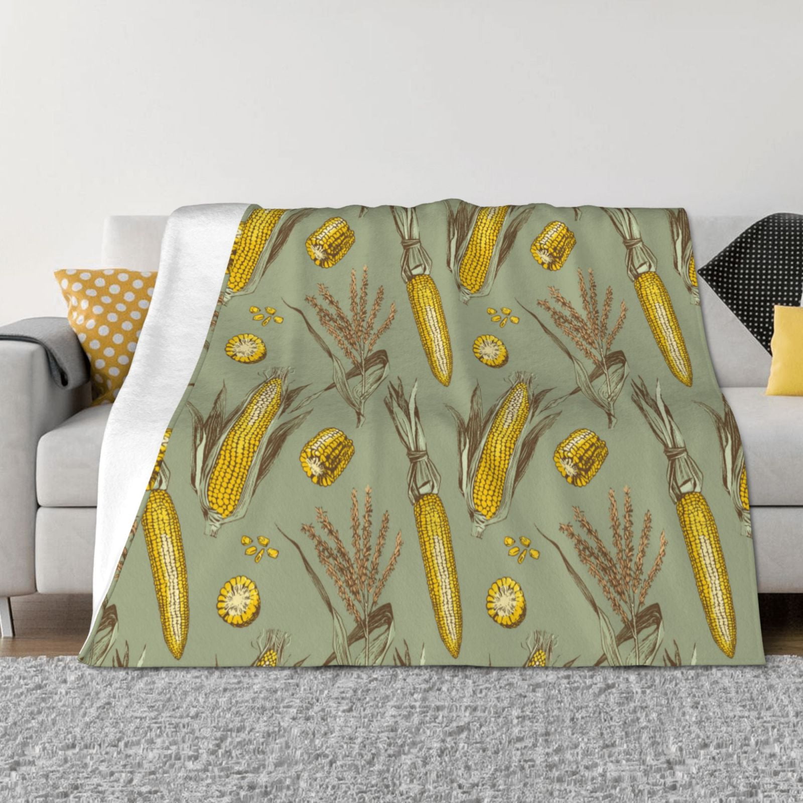 Uemuo Cartoon Corn and Wheat Printed Throw Blanket for Couch, Fluffy ...