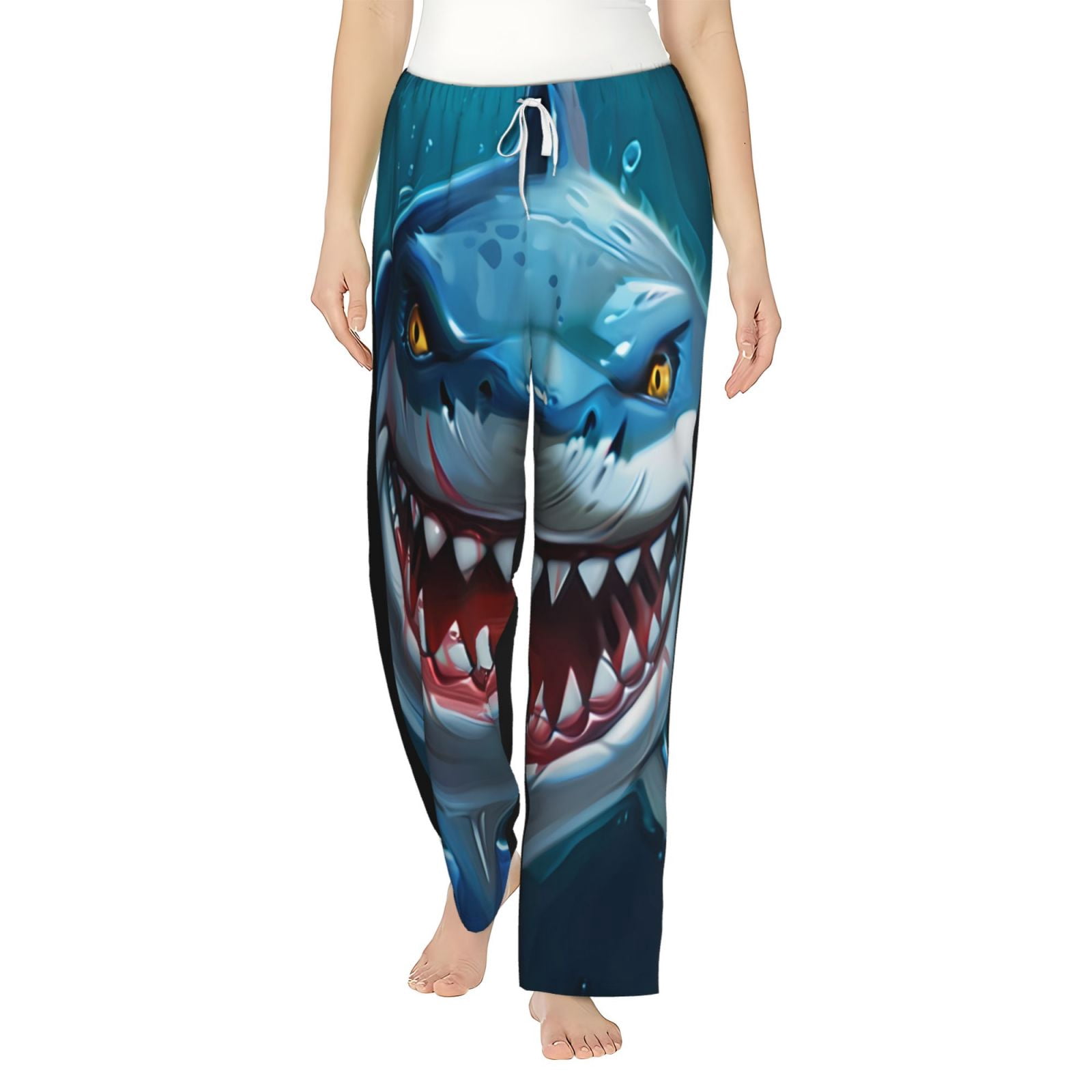 Uemuo Cartoon Cute Shark Pattern Women's Wide Leg Palazzo Lounge Pants ...