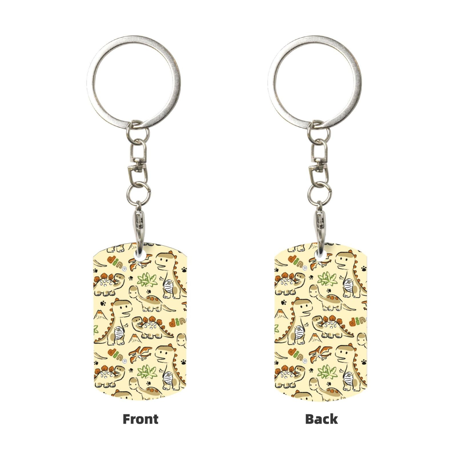 Uemuo Cartoon Dinosaurs Pattern Rectangular Metal Keychain - Durable ...