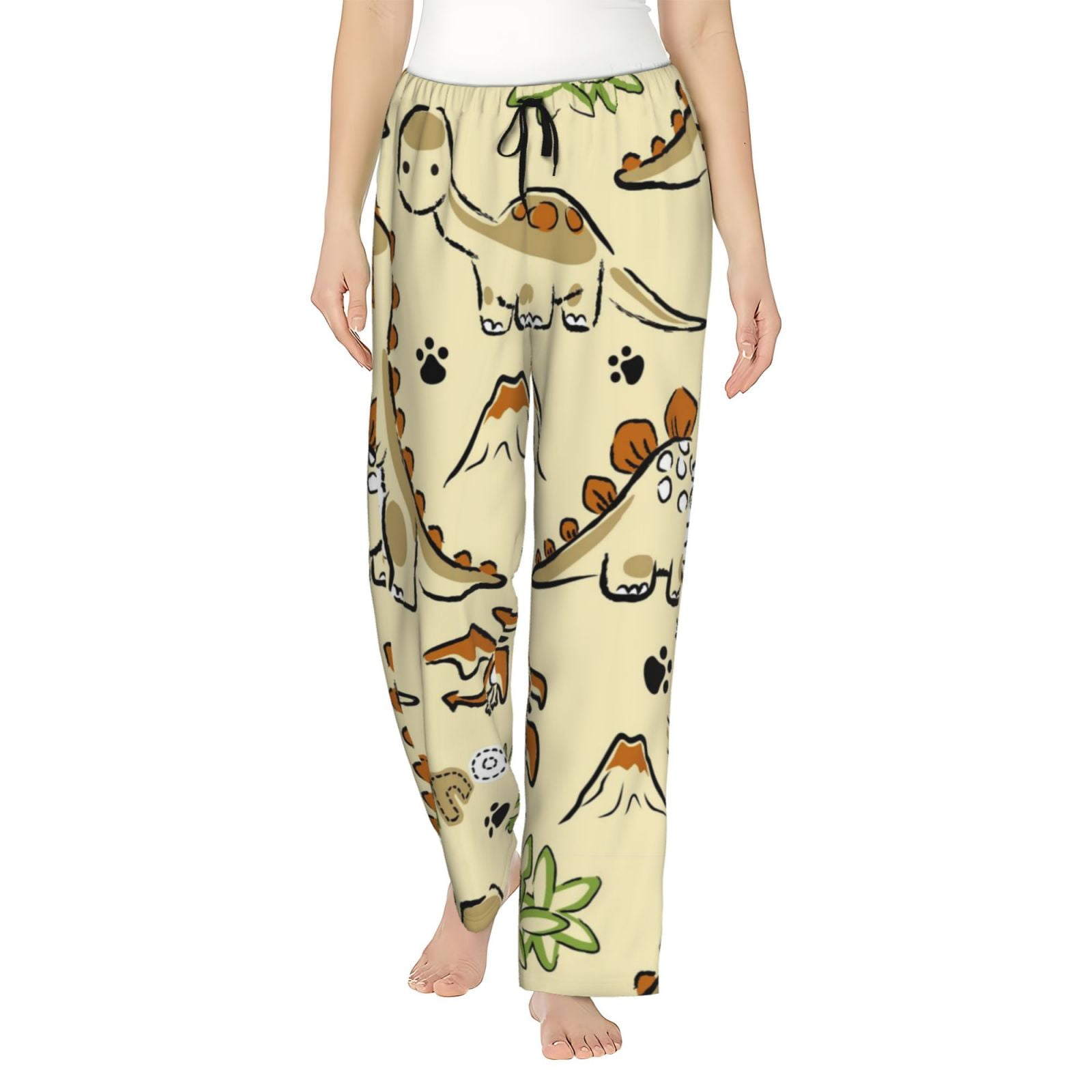 Uemuo Cartoon Dinosaurs Pattern Women's Wide Leg Palazzo Lounge Pants with Pockets Light Weight ...