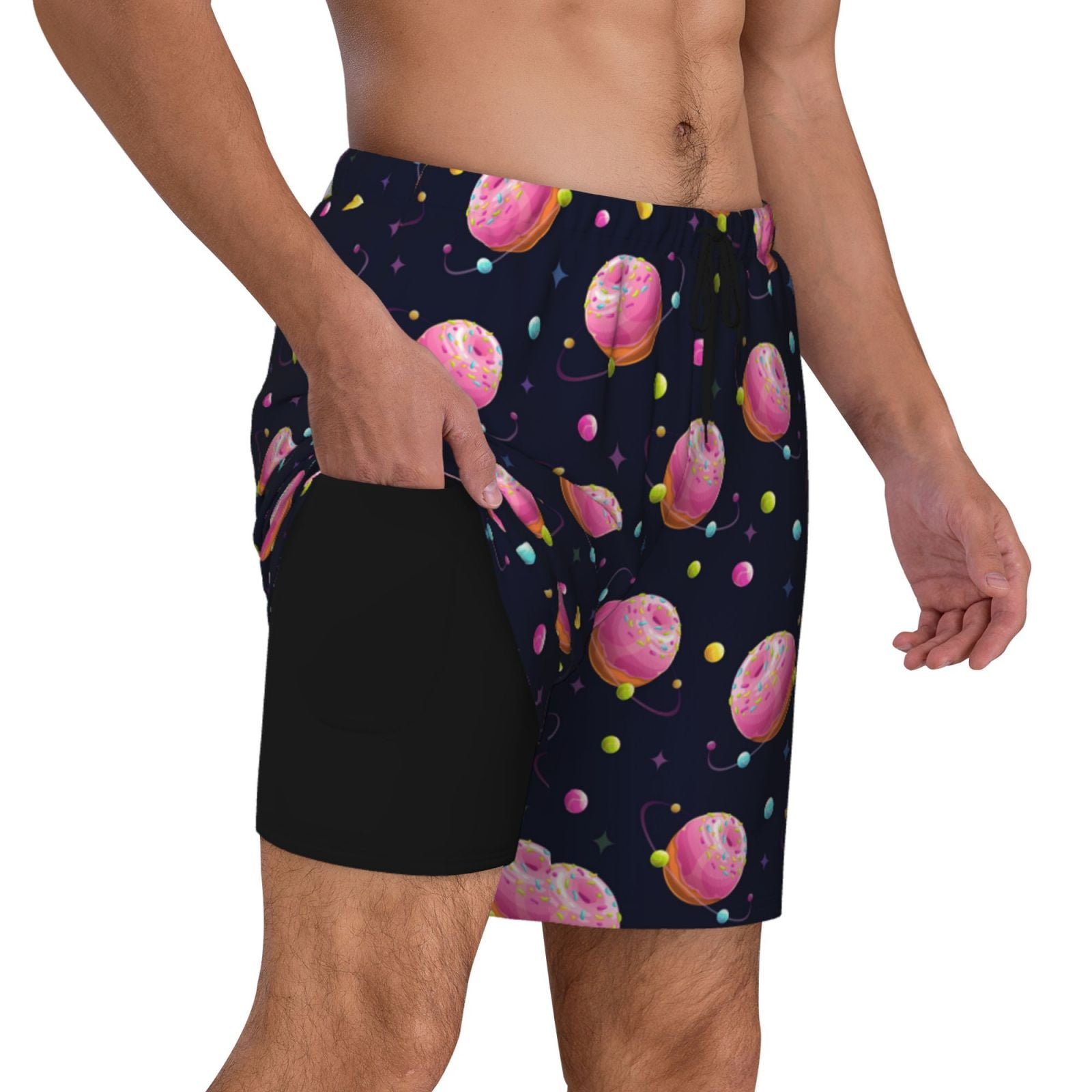 Uemuo Cartoon Donut Planets Pattern Mens Swim Trunks Quick Dry Board ...