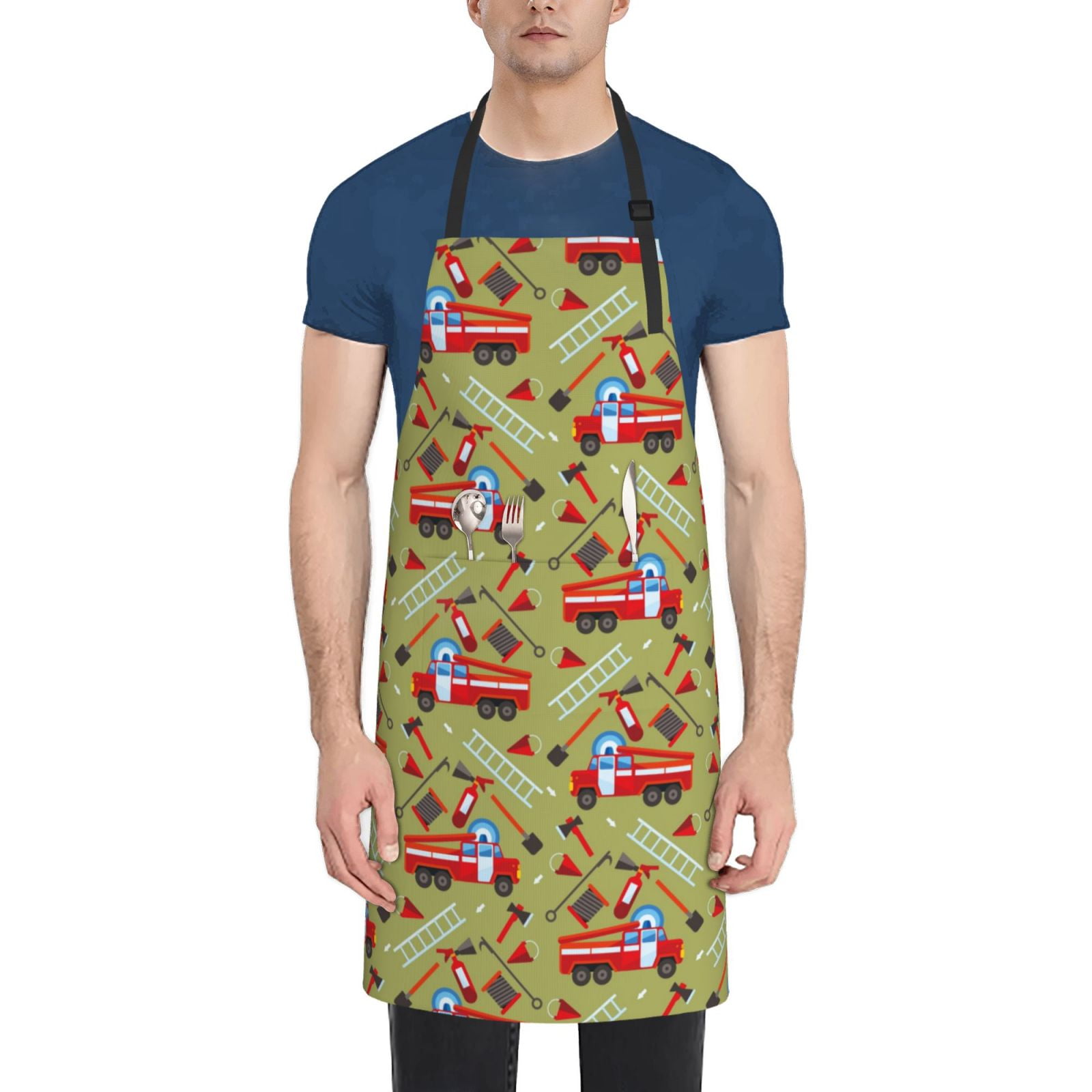 Uemuo Cartoon Fire Truck Pattern Waterproof Apron Adjustable Dishwasher ...