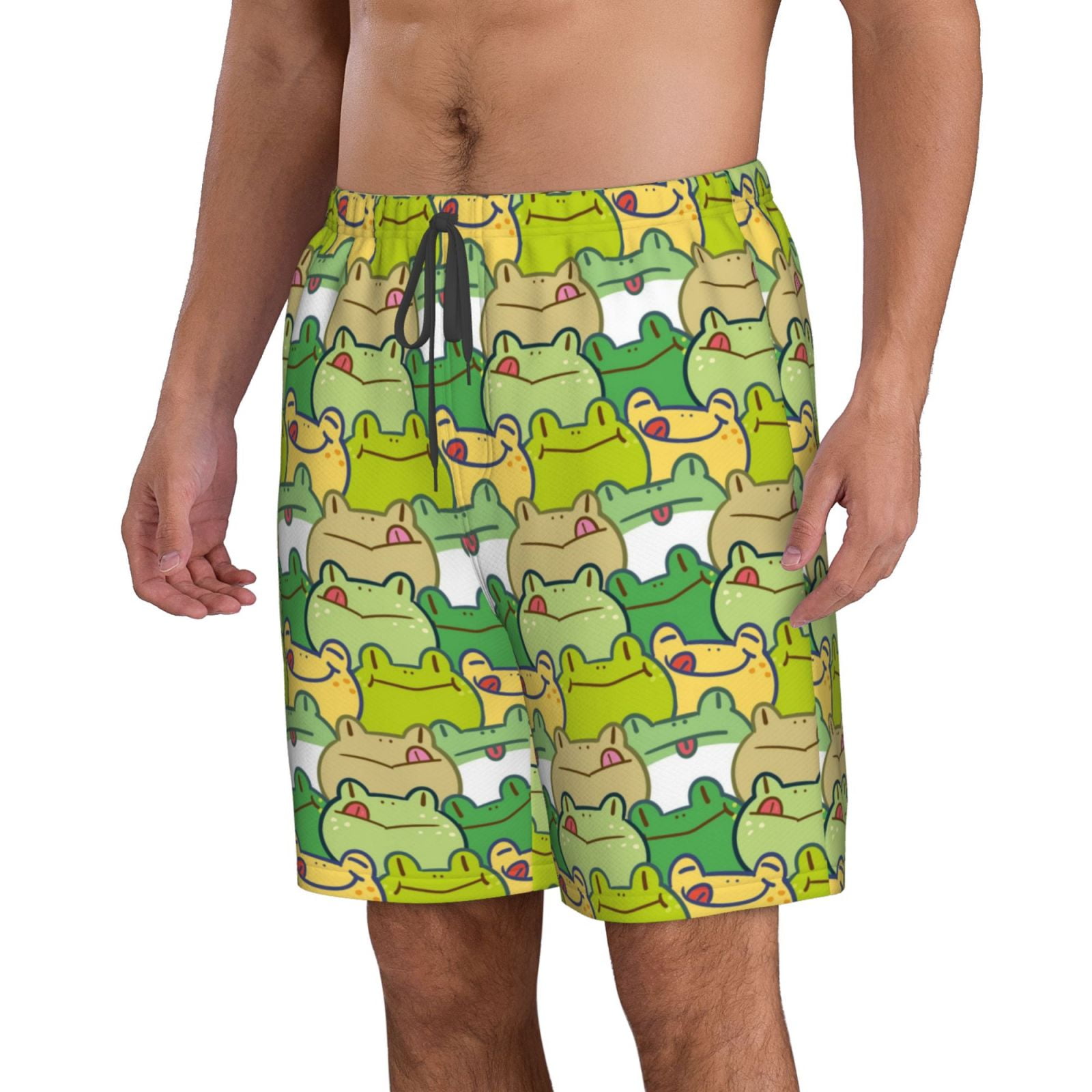 Uemuo Cartoon Frog Pattern Men's Swim Trunks Hawaiian Beach Bathing ...