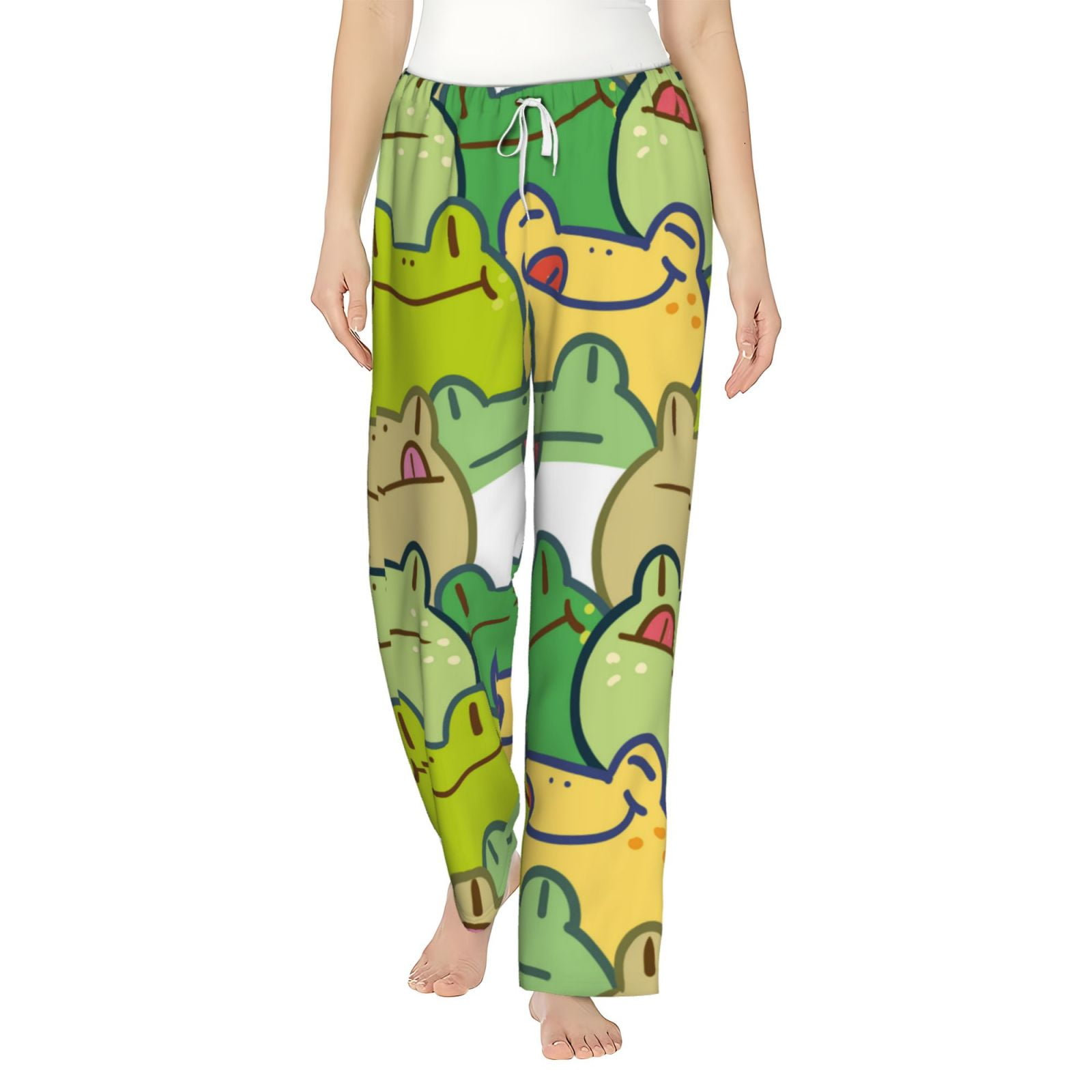 Uemuo Cartoon Frog Pattern Women's Wide Leg Palazzo Lounge Pants with ...