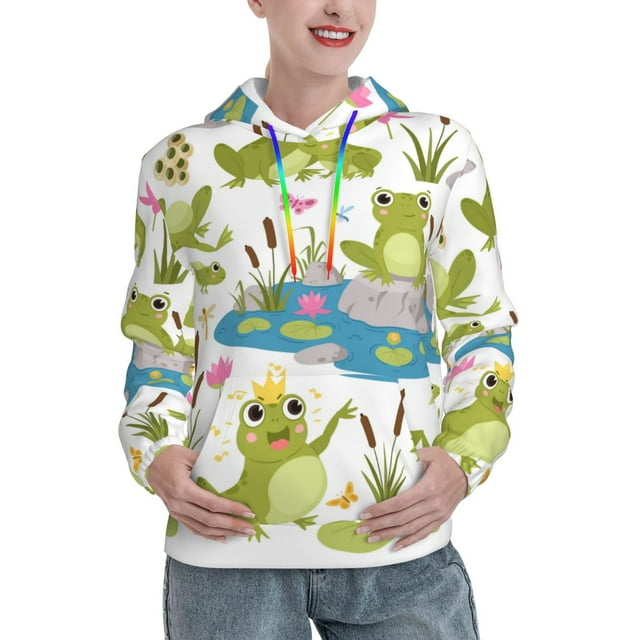 Uemuo Cartoon Frogs Pattern Women's Hoodie with Eye-catching ...