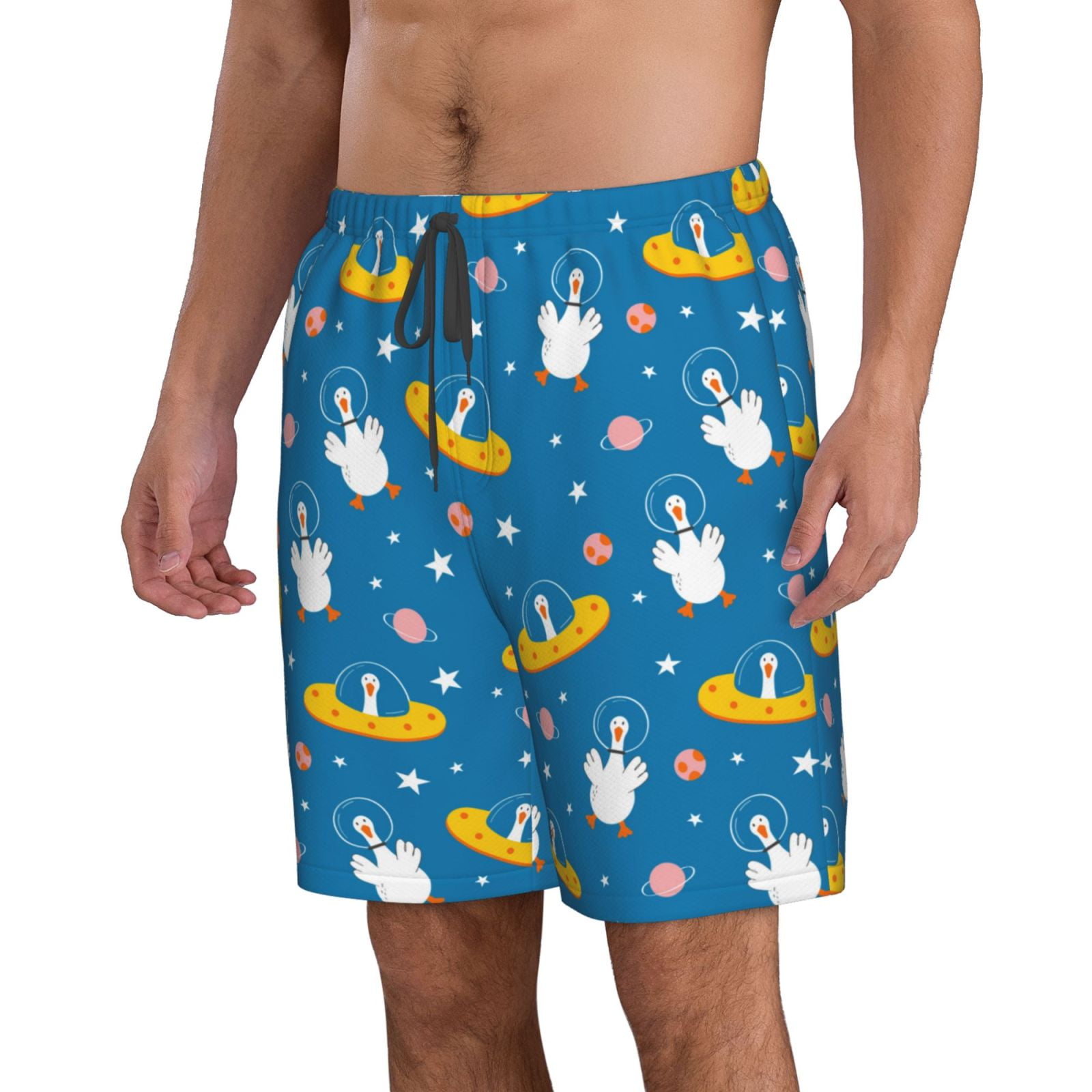 Uemuo Cartoon Goose Pattern Men's Swim Trunks Hawaiian Beach Bathing ...
