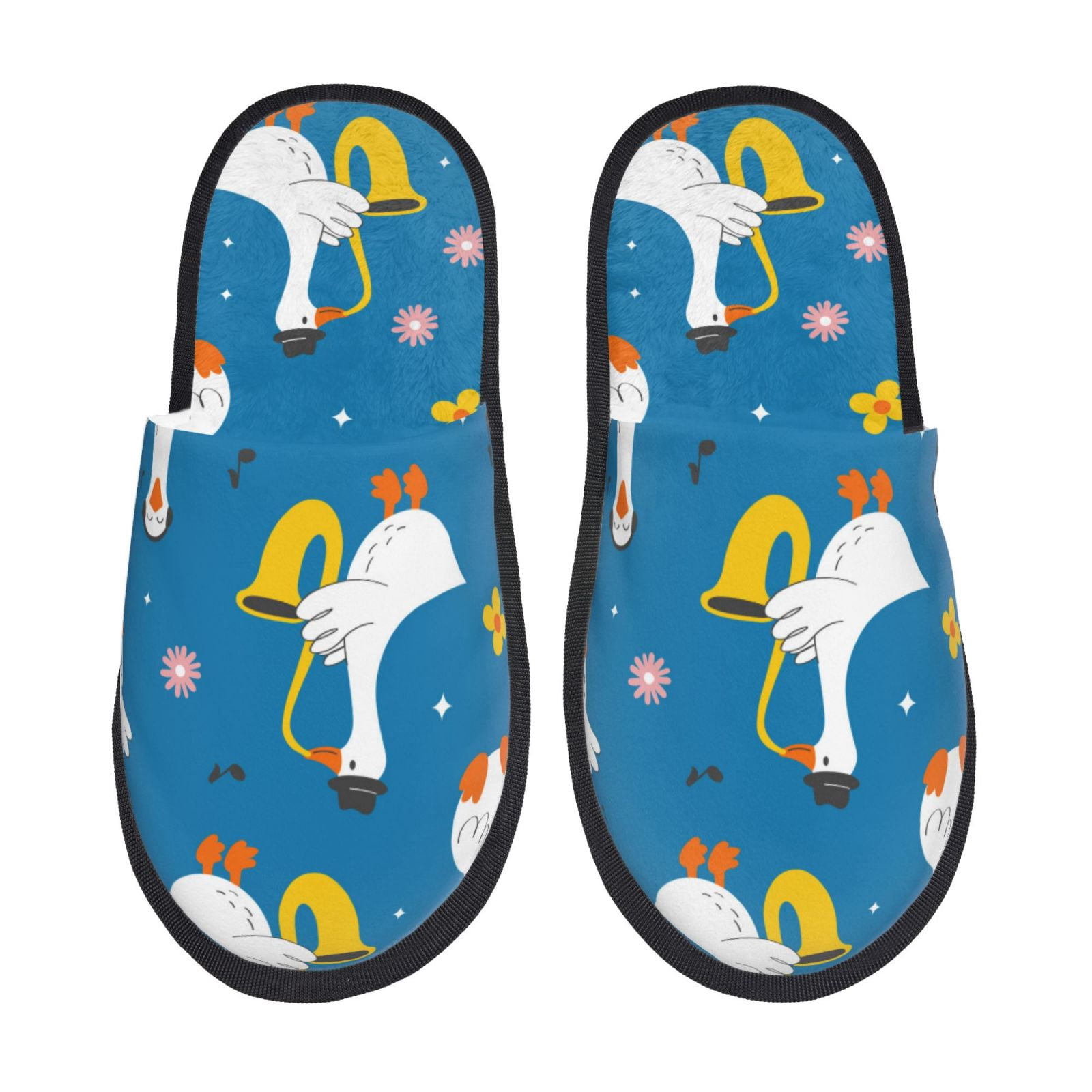 Uemuo Cartoon Goose Printe Plush Furry Slippers with EVA Sole for Men ...