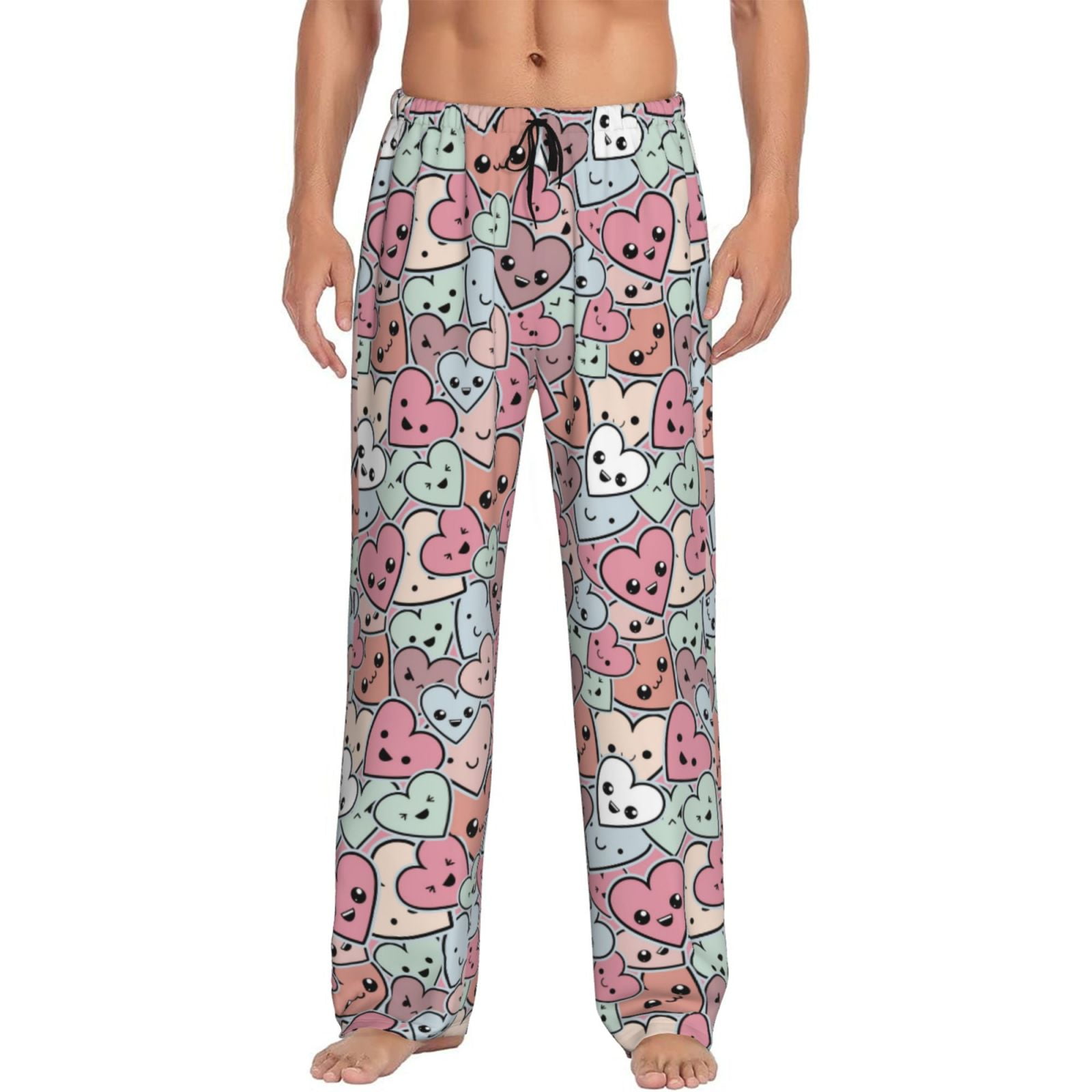 Uemuo Cartoon Hearts Pattern Men's Wide Leg Palazzo Lounge Pants with ...