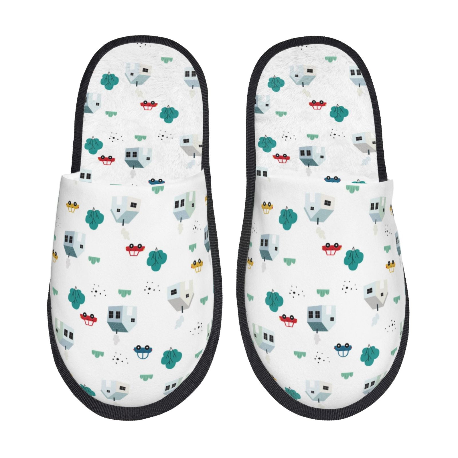 Uemuo Cartoon House Car Printe Plush Furry Slippers with EVA Sole for ...