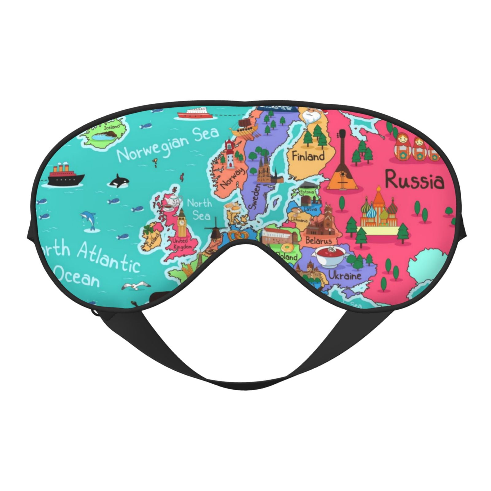 Uemuo Cartoon Map Of Europe Pattern Sleep Eye Mask - Light Blocking ...