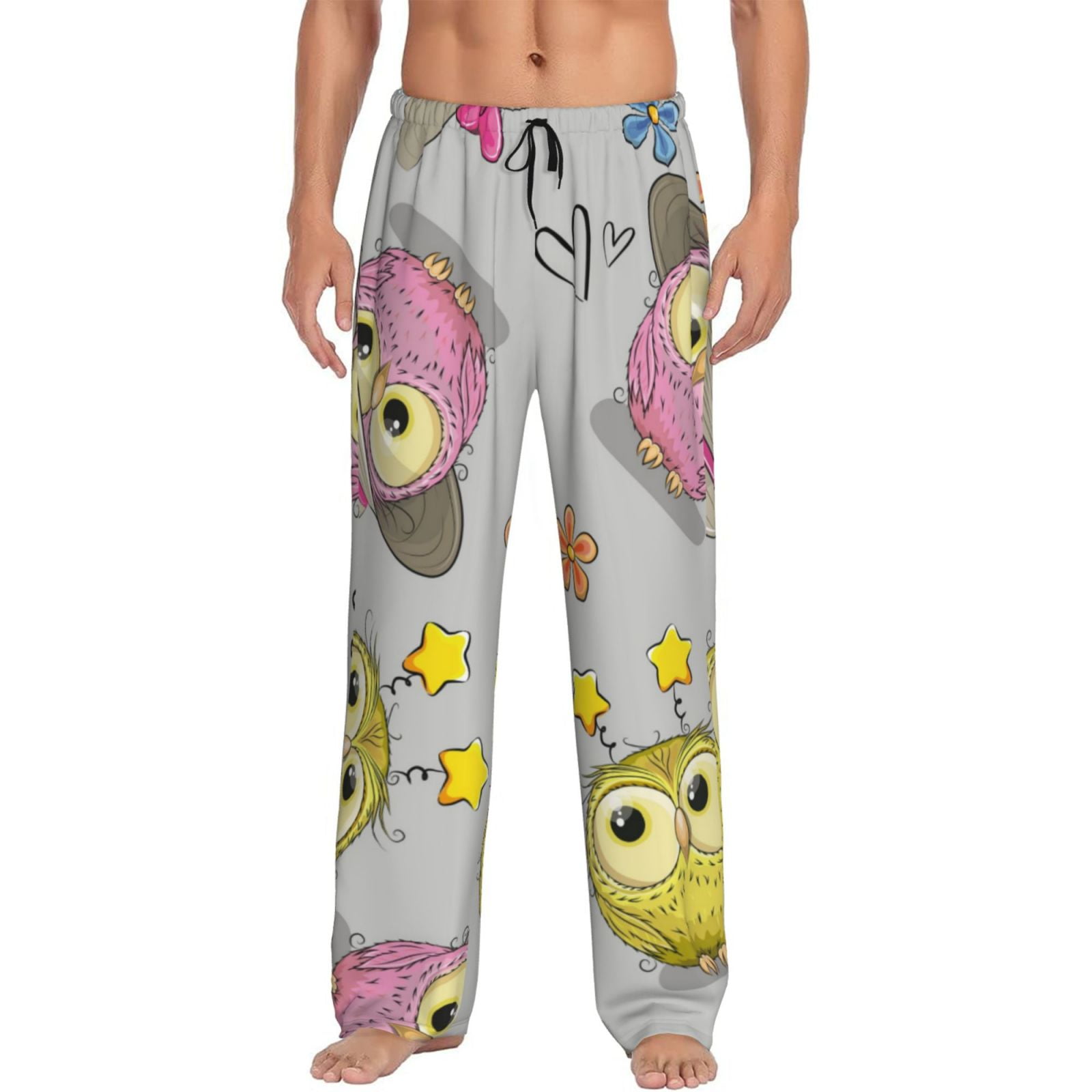 Uemuo Cartoon Owls Pattern Men's Wide Leg Palazzo Lounge Pants with ...