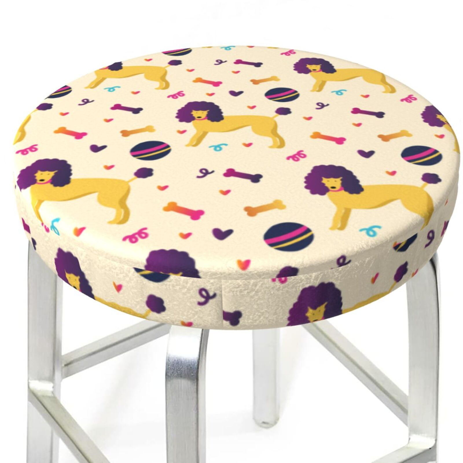 Uemuo Cartoon Poodle Dog Pattern Round Bar Stool Seat Covers Washable ...