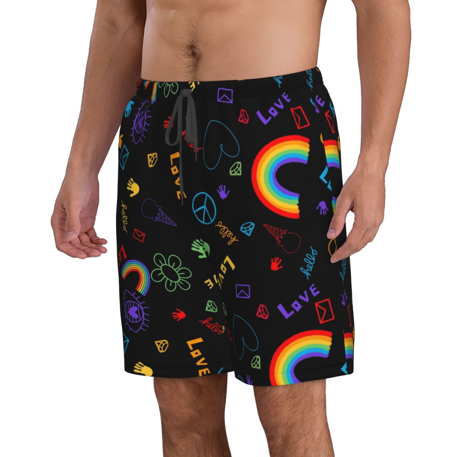 Uemuo Cartoon Pride Lgbt Pattern Men's Swim Trunks Hawaiian Beach ...
