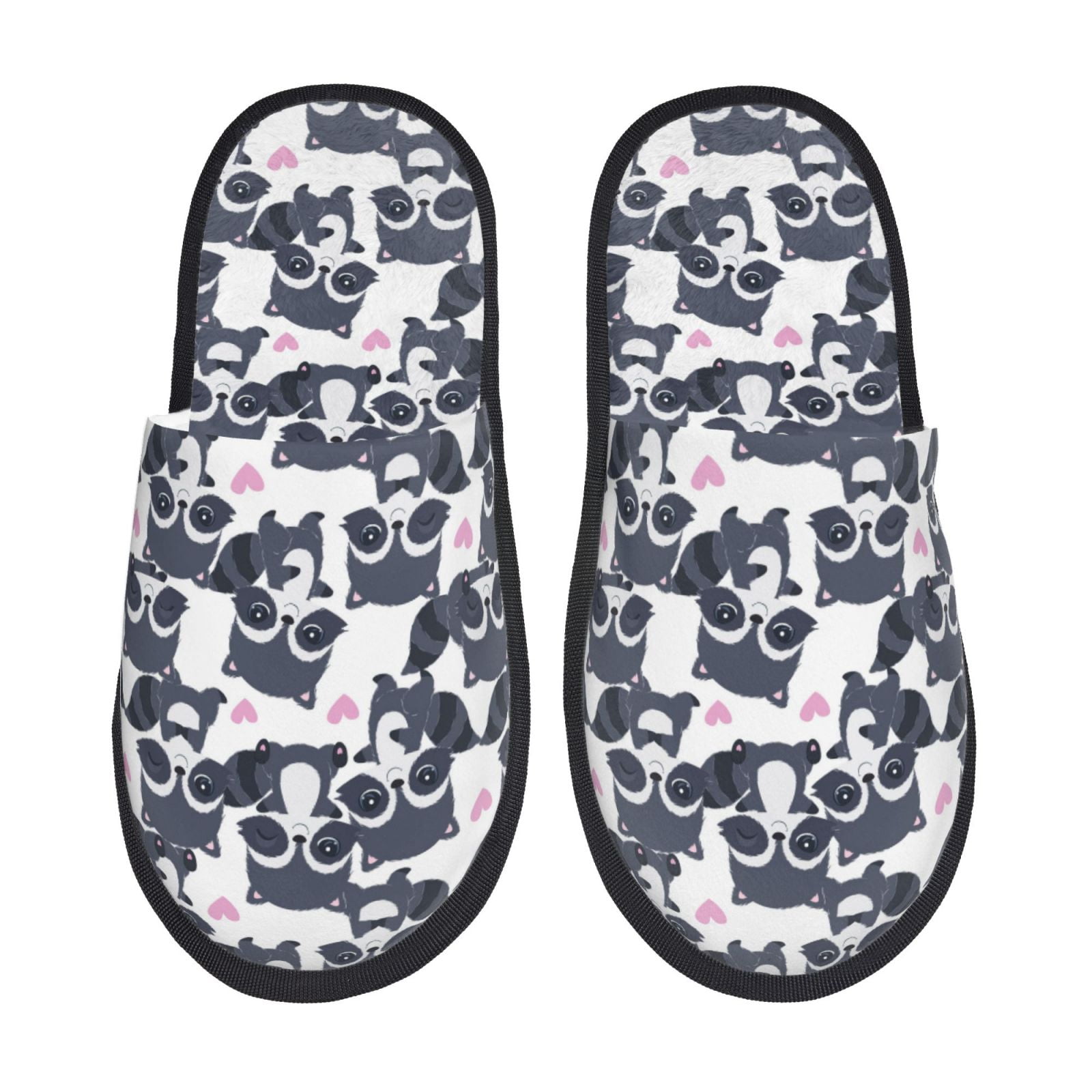 Uemuo Cartoon Raccoon Printe Plush Furry Slippers with EVA Sole for Men ...