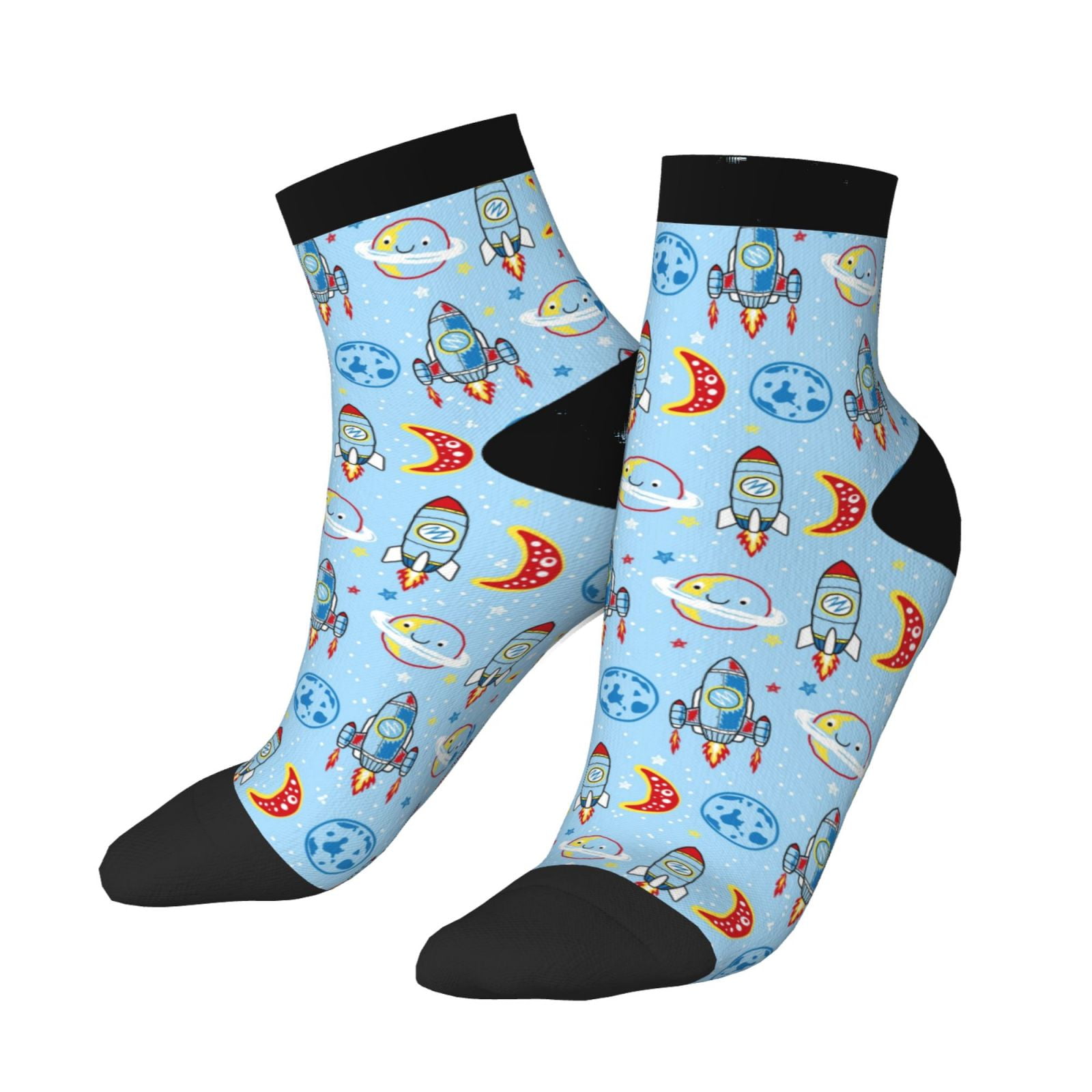 Uemuo Cartoon Rocket With Space Printed Crew Socks, Moisture-Wicking ...