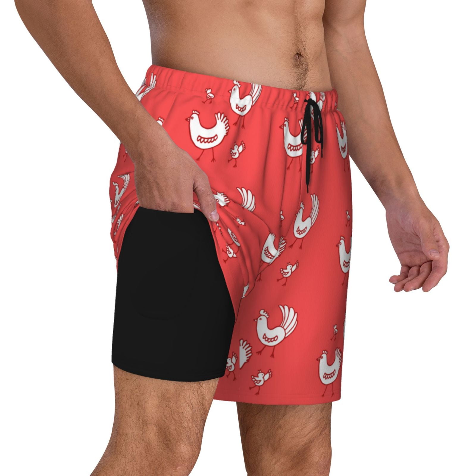 Uemuo Cartoon Rooster Pattern Mens Swim Trunks Quick Dry Board Shorts ...