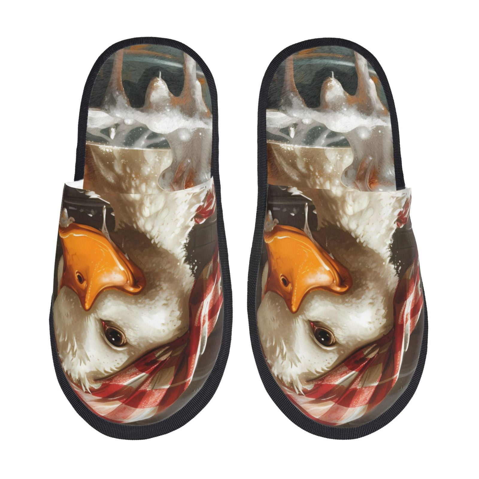 Uemuo Cartoon Scottish Duck Printe Plush Furry Slippers with EVA Sole ...