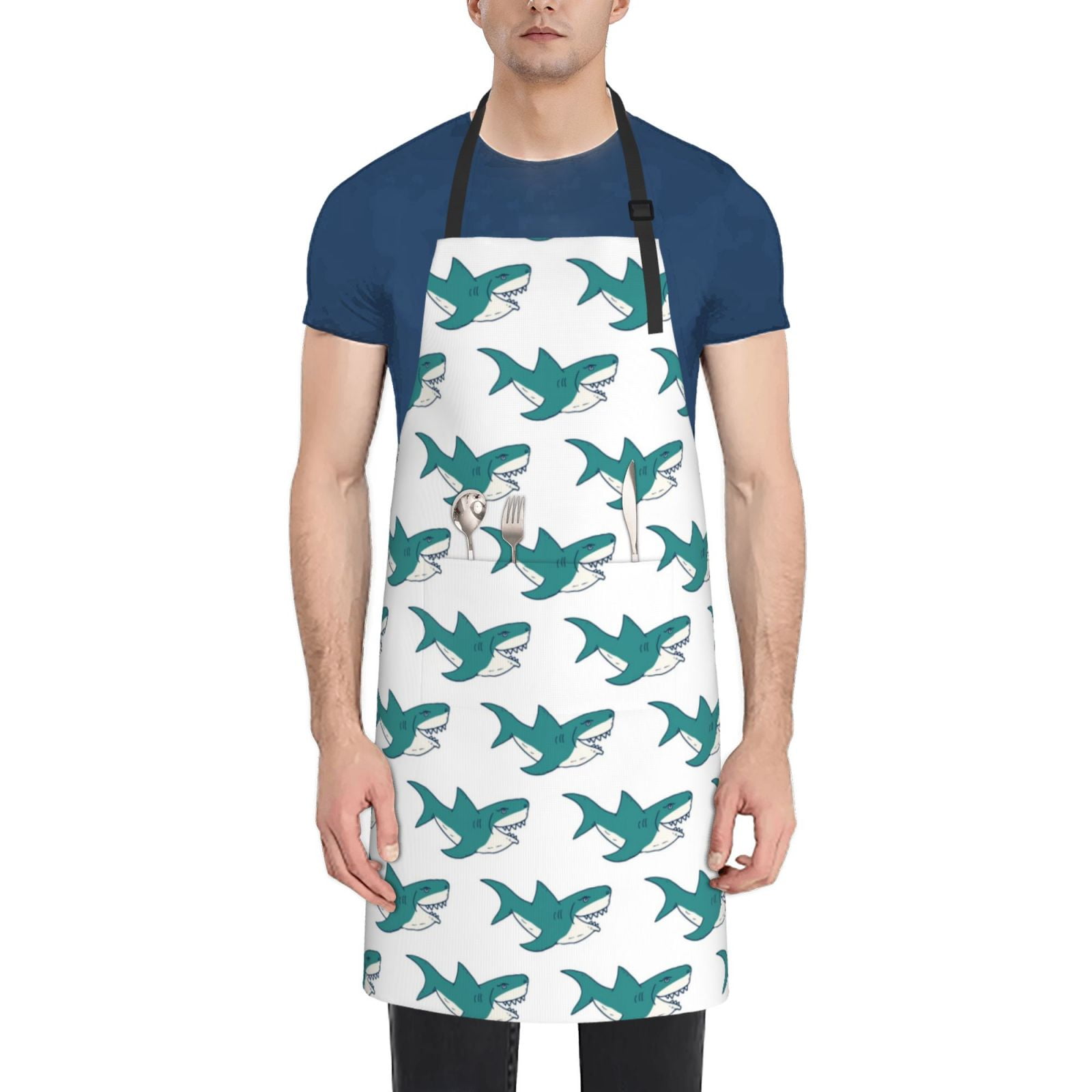 Uemuo Cartoon Shark Pattern Waterproof Apron Adjustable Dishwasher ...