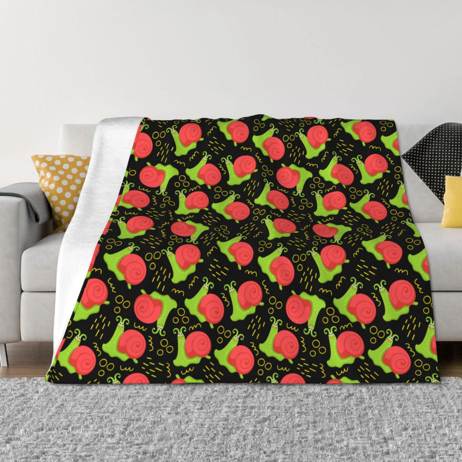 Uemuo Cartoon Snail Printed Throw Blanket for Couch, Fluffy Fuzzy ...