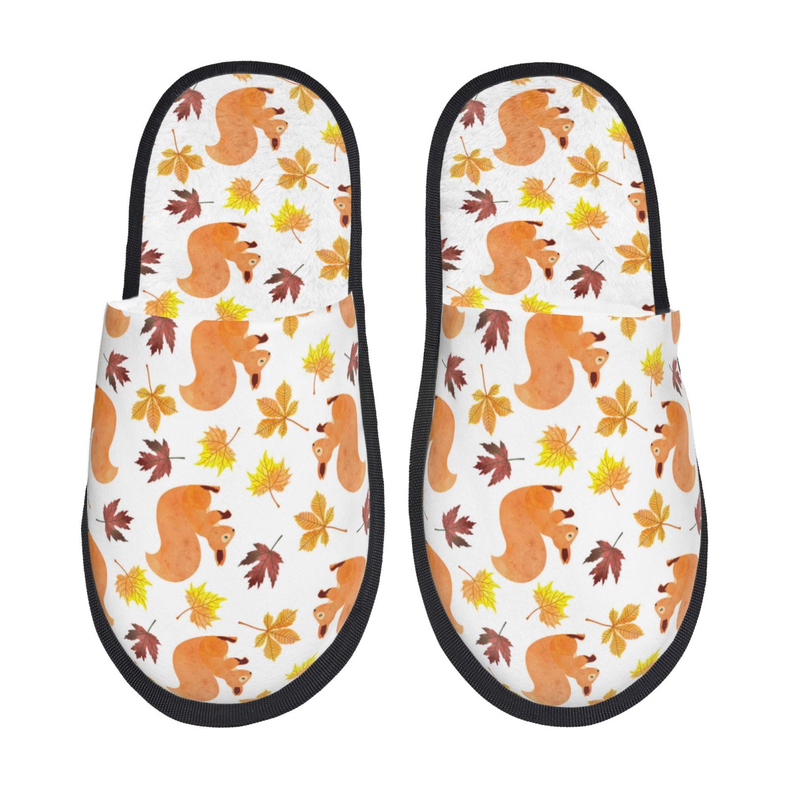 Uemuo Cartoon Squirrel Printe Plush Furry Slippers with EVA Sole for ...