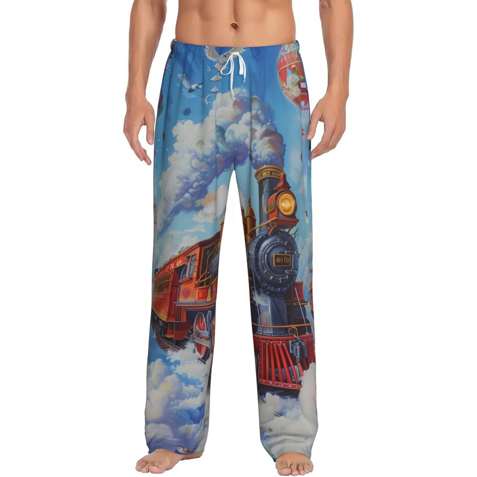 Uemuo Cartoon Train Hot Air Balloon Pattern Men's Wide Leg Palazzo ...