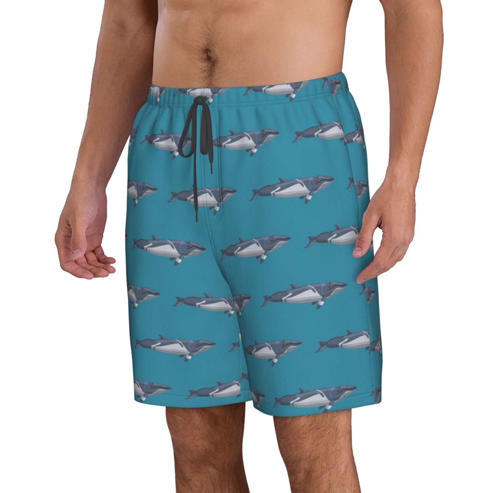 Uemuo Cartoon Whale Pattern Men's Swim Trunks Hawaiian Beach Bathing ...