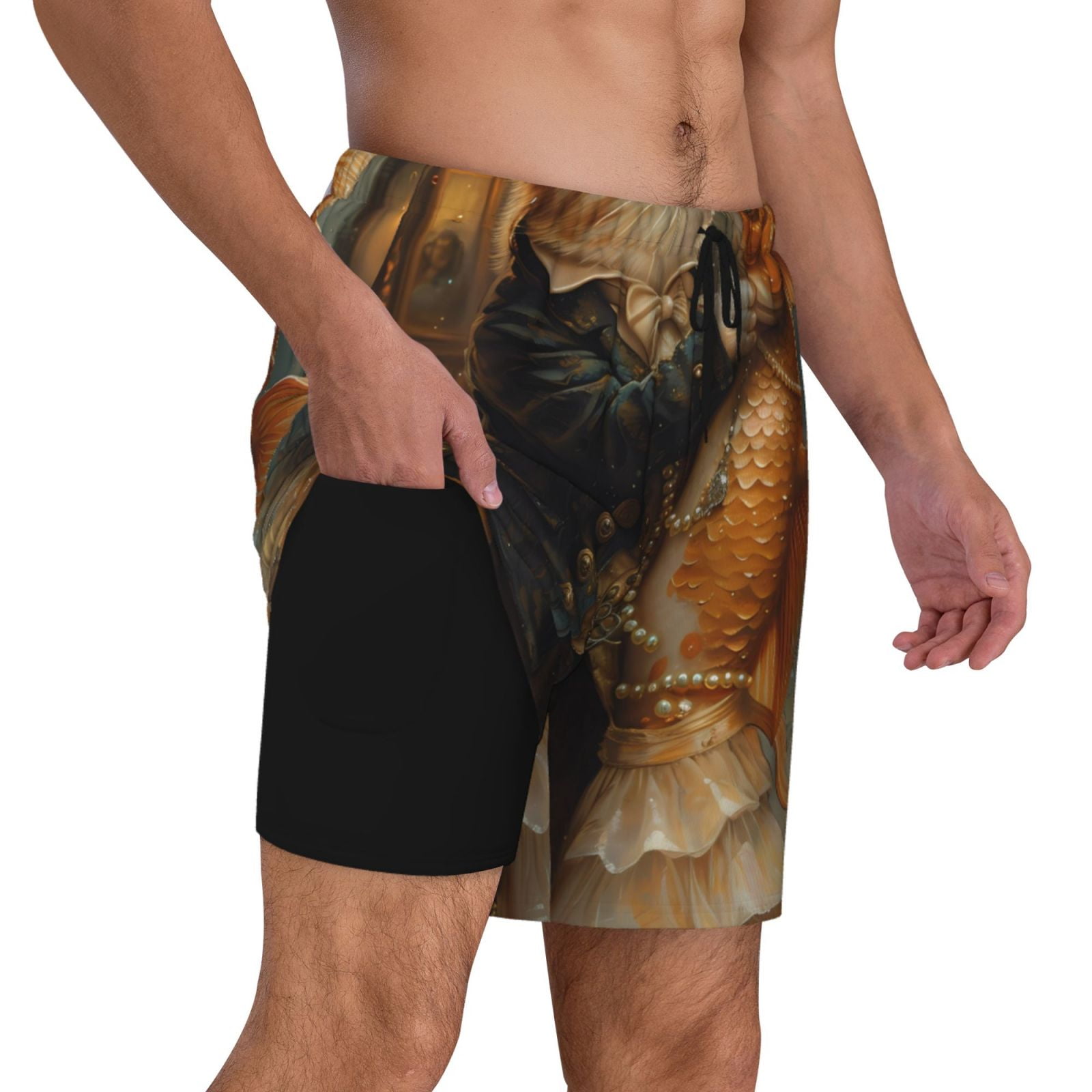 Uemuo Cat Fish Dance Vintage Pattern Mens Swim Trunks Quick Dry Board ...