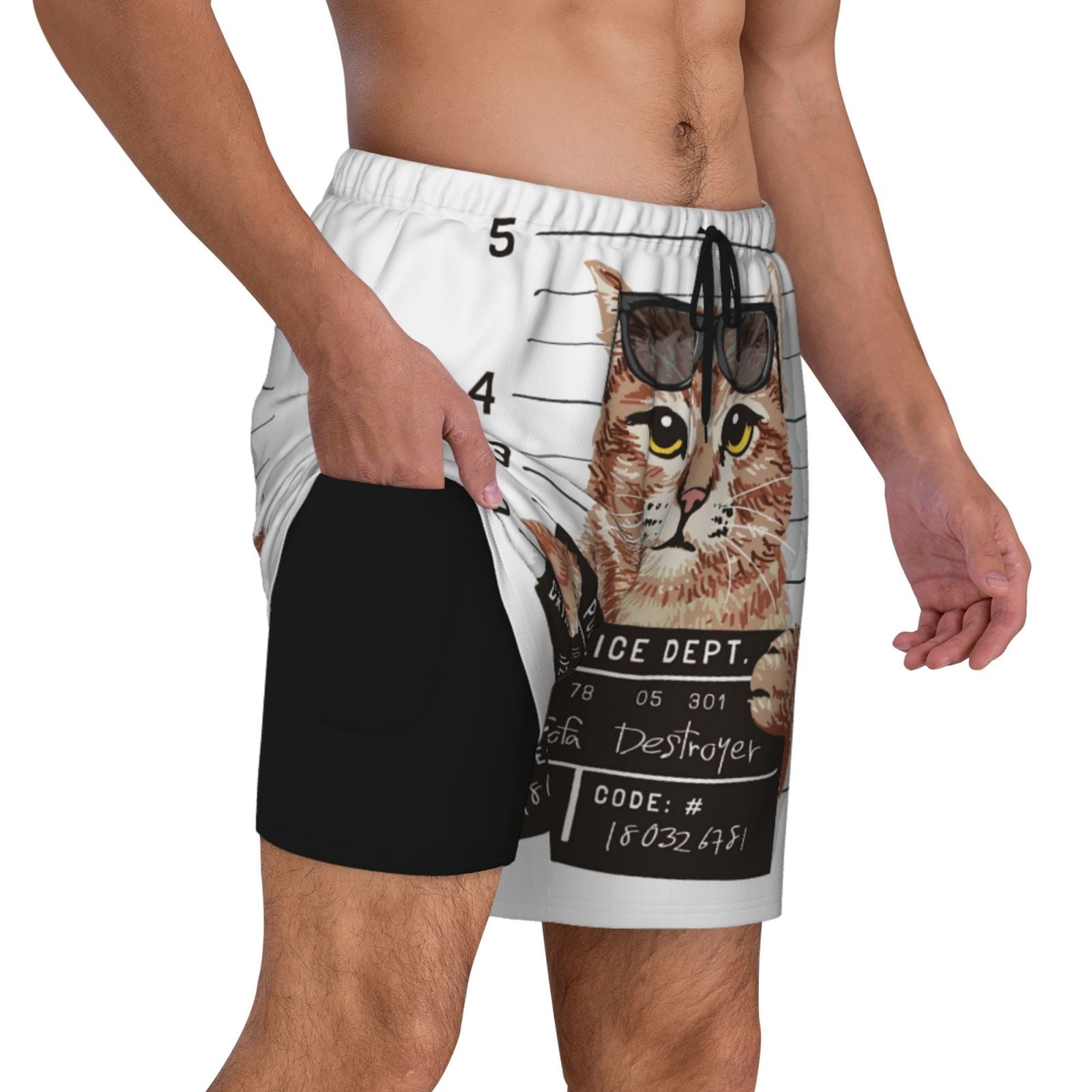 Uemuo Cat Holding Mugshot Sign Pattern Mens Swim Trunks Quick Dry Board ...