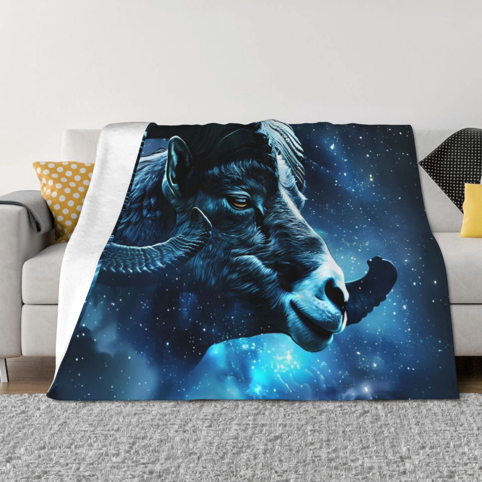 Uemuo Celestial Ram Night Sky Printed Throw Blanket for Couch, Fluffy ...