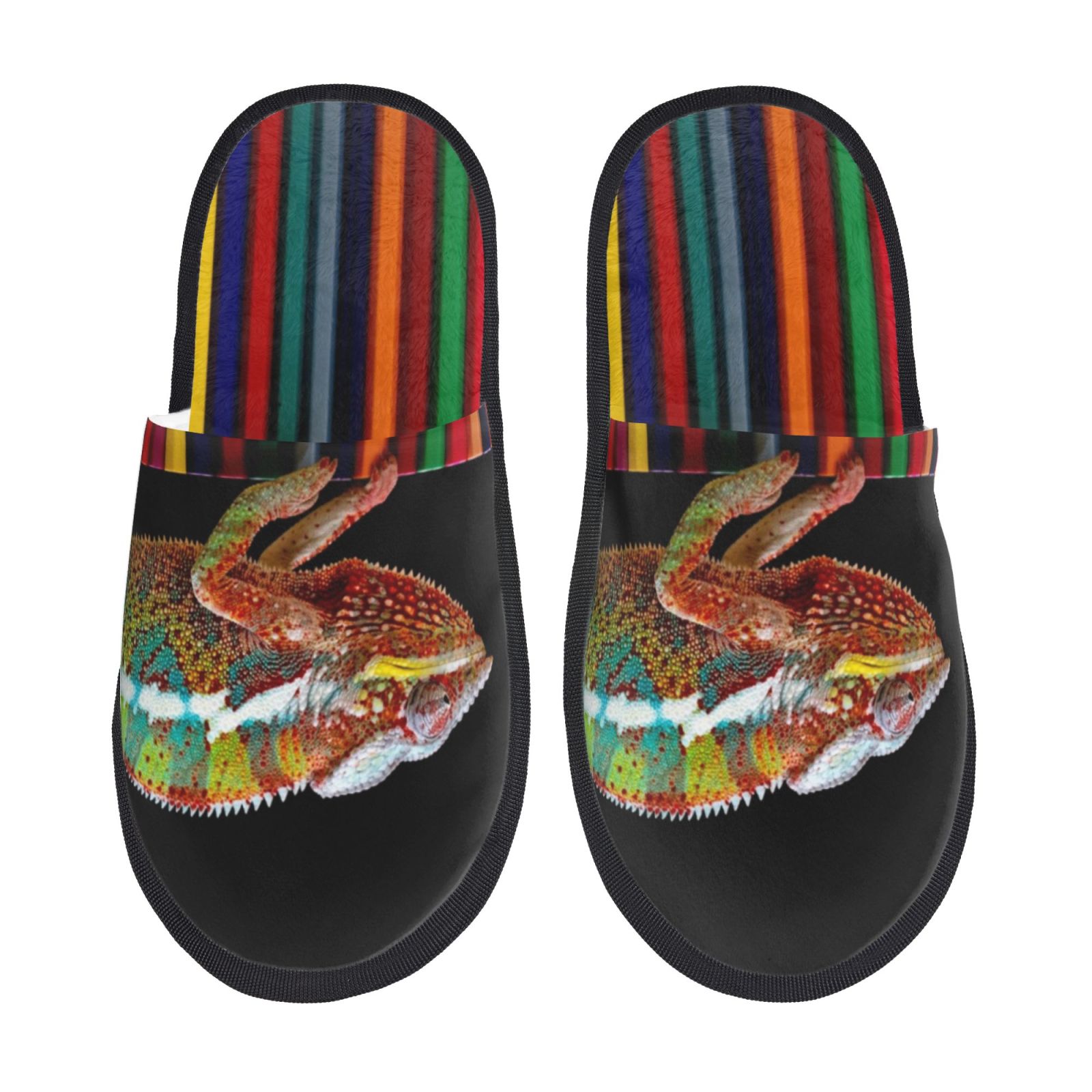 Uemuo Chameleon Panther On Colored Pencils Printe Plush Furry Slippers ...