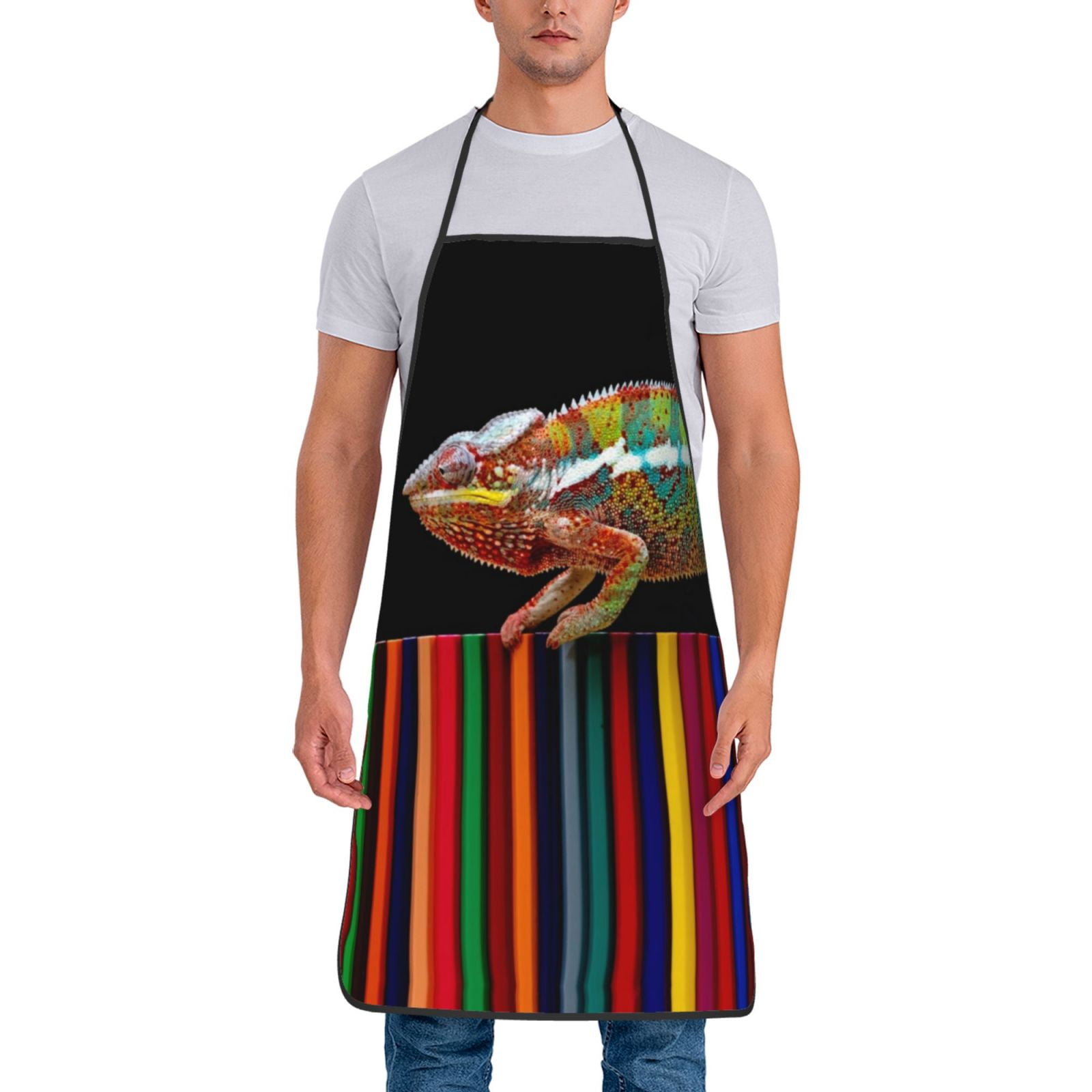 Uemuo Chameleon Panther On Colored Pencils Printed Bib Apron ...