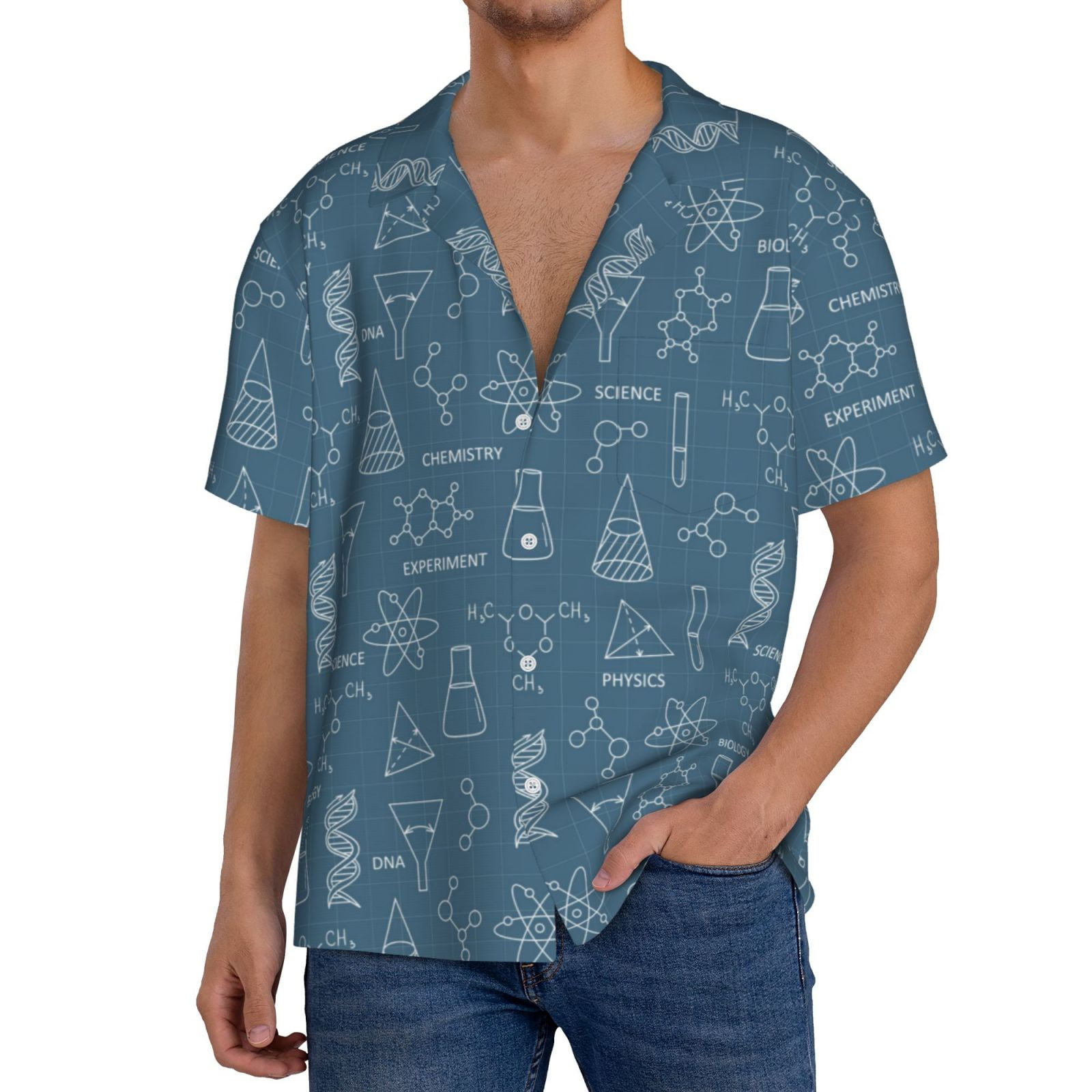 Uemuo Chemical Formulas And Objects Pattern Cotton Linen Short Sleeve ...