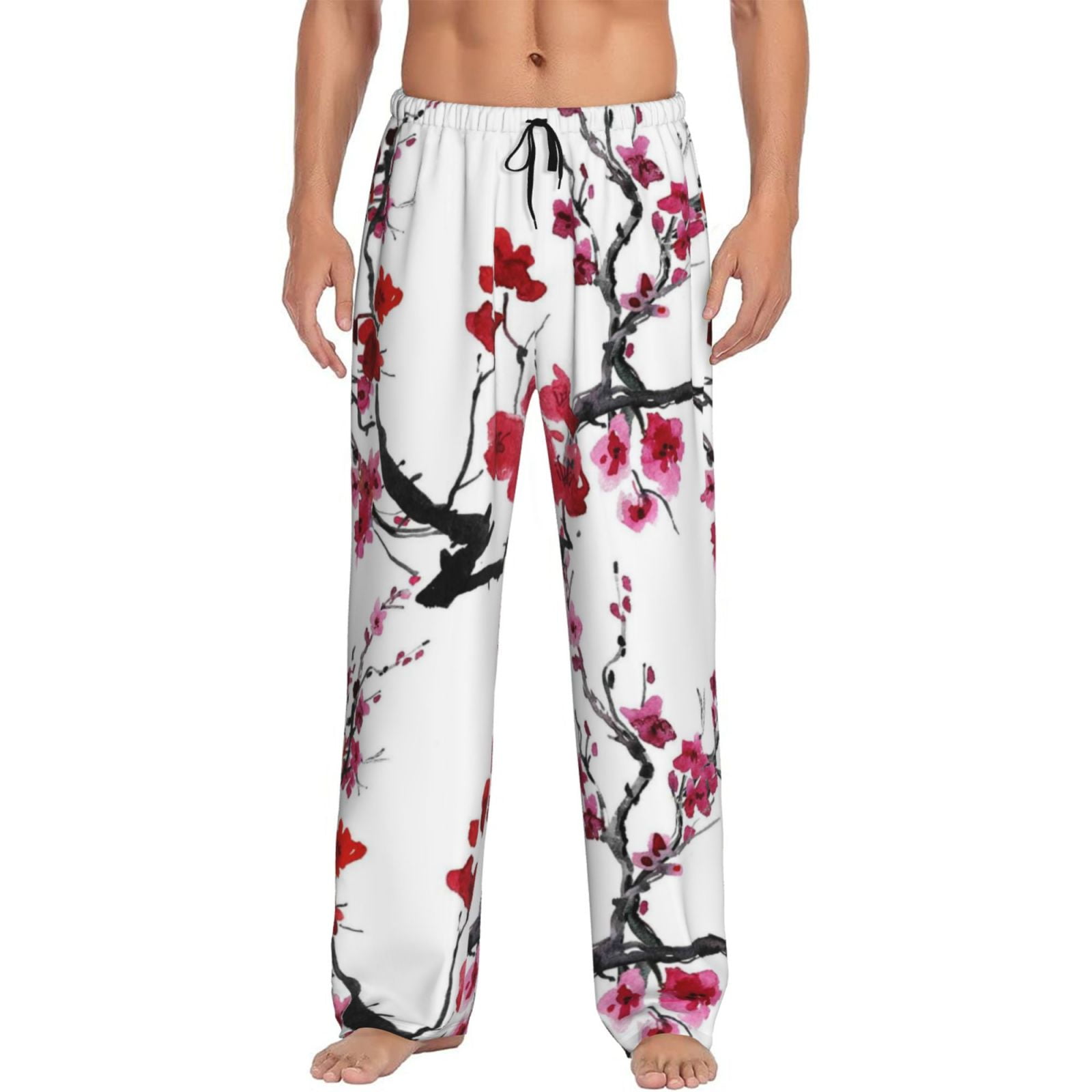 Uemuo Cherry Blossoms Pattern Men's Wide Leg Palazzo Lounge Pants with ...