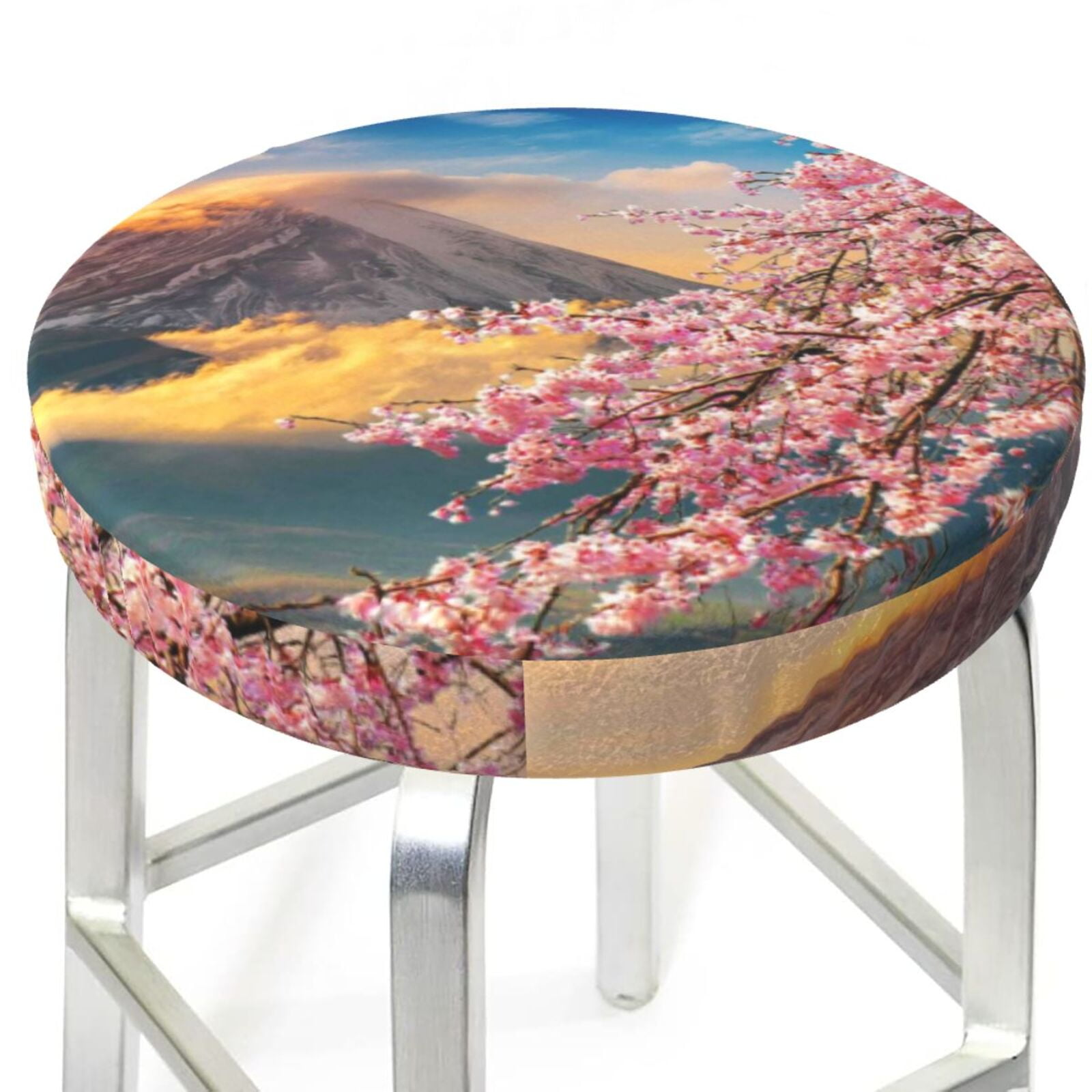 Uemuo Cherry Blossoms Pattern Round Bar Stool Seat Covers Washable Stool Cushion Slipcover ...