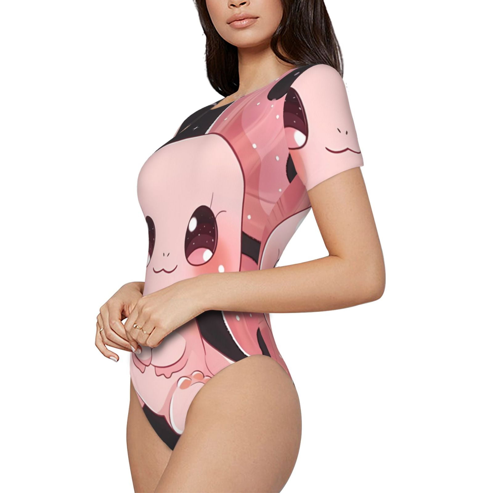 Uemuo Chibi Axolotl Sakura Fantasy Pattern Women's One Piece Short Sleeve Swimsuit Rash Guard ...