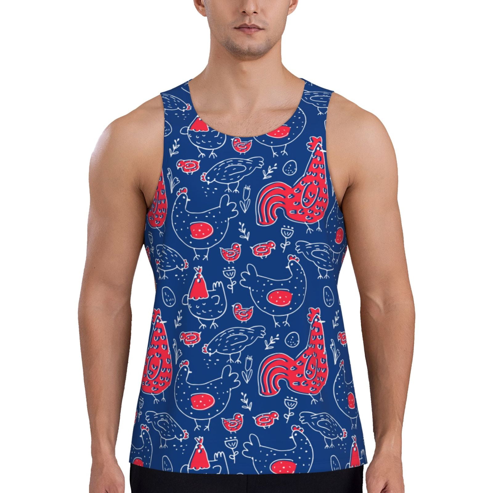 Uemuo Chicken and Rooster Pattern Men's Muscle Shirts Sleeveless Dry ...