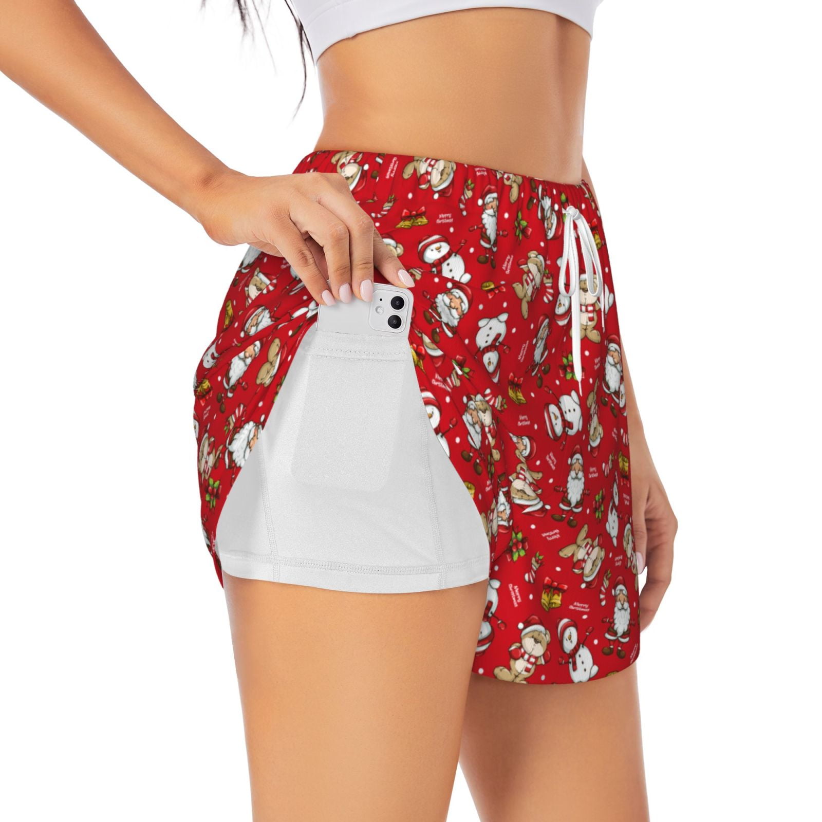 Uemuo Christmas Santa Cartoon Snowman A Pattern Women's Athletic Shorts ...
