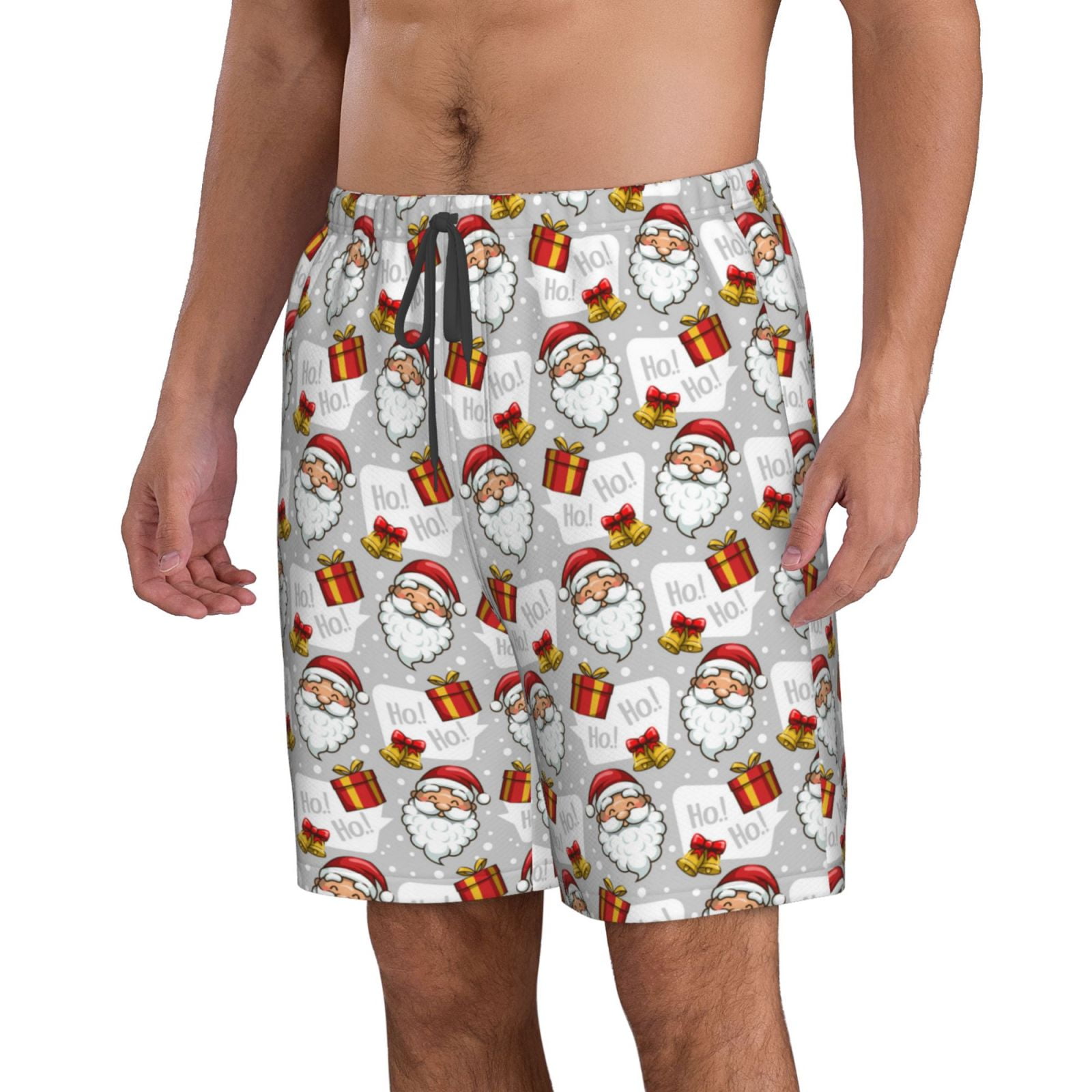 Uemuo Christmas Santa Claus Pattern Men's Swim Trunks Hawaiian Beach ...