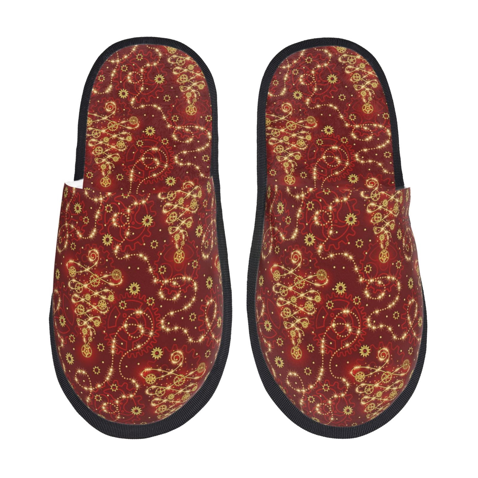 Uemuo Christmas Tree On A Red Background Printe Plush Furry Slippers ...