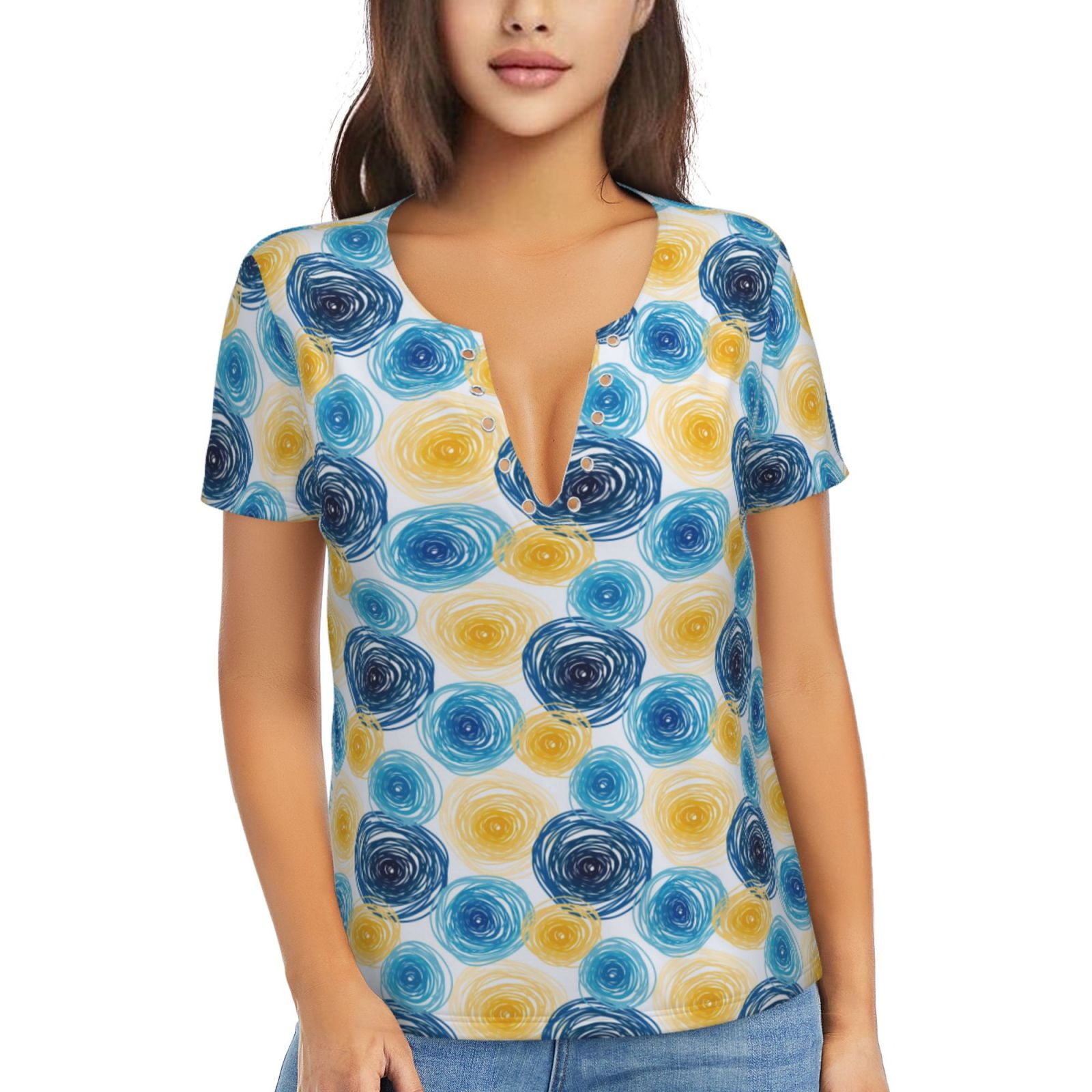 Uemuo Circular Drawing Women's Deep V-Neck Low Cut Tops - Casual Loose ...
