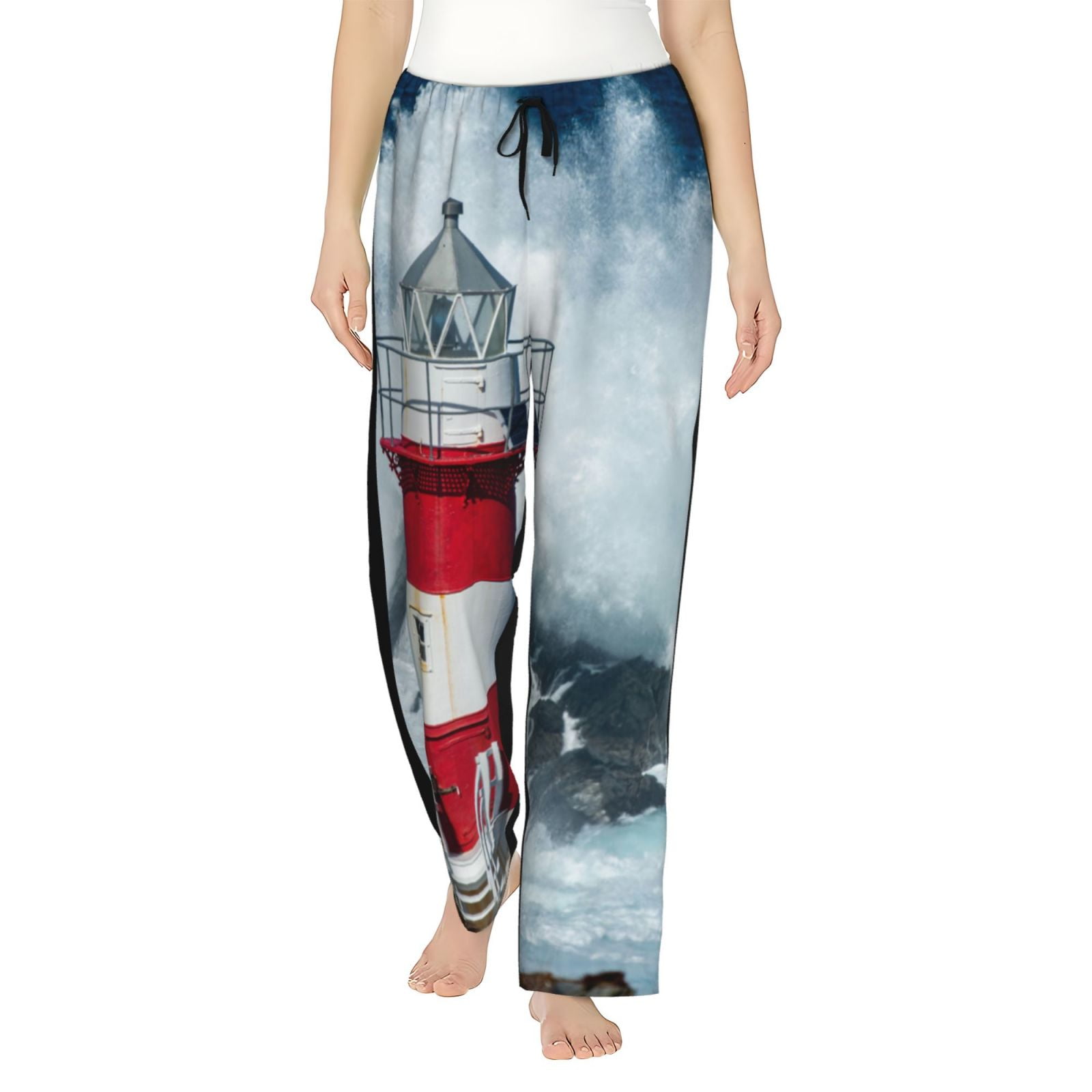 Uemuo Circular Lighthouse Pattern Women's Wide Leg Palazzo Lounge Pants ...