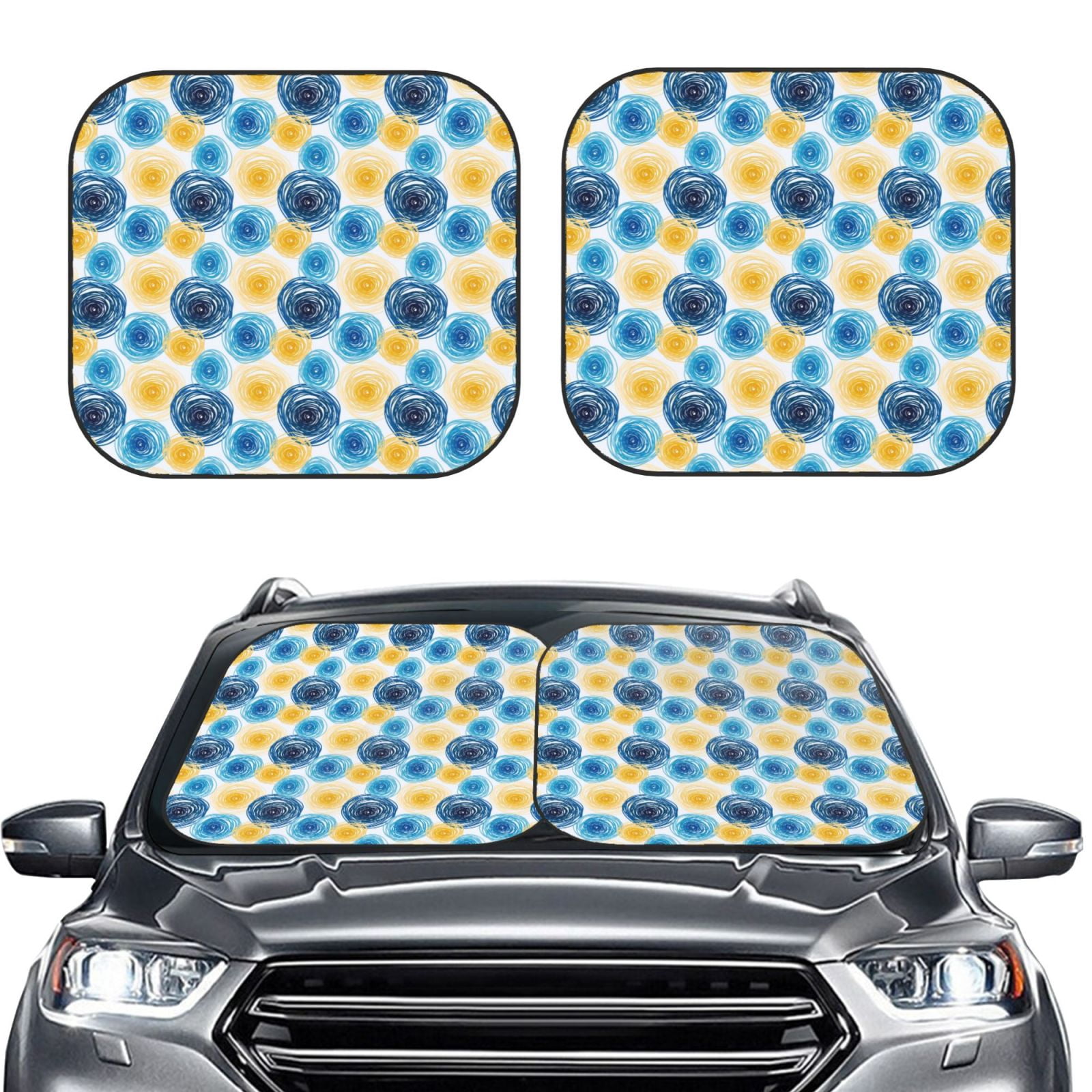 Uemuo Circular Printed 2 PCS Car Windshield Sun Shade, Auto Sun Heat ...