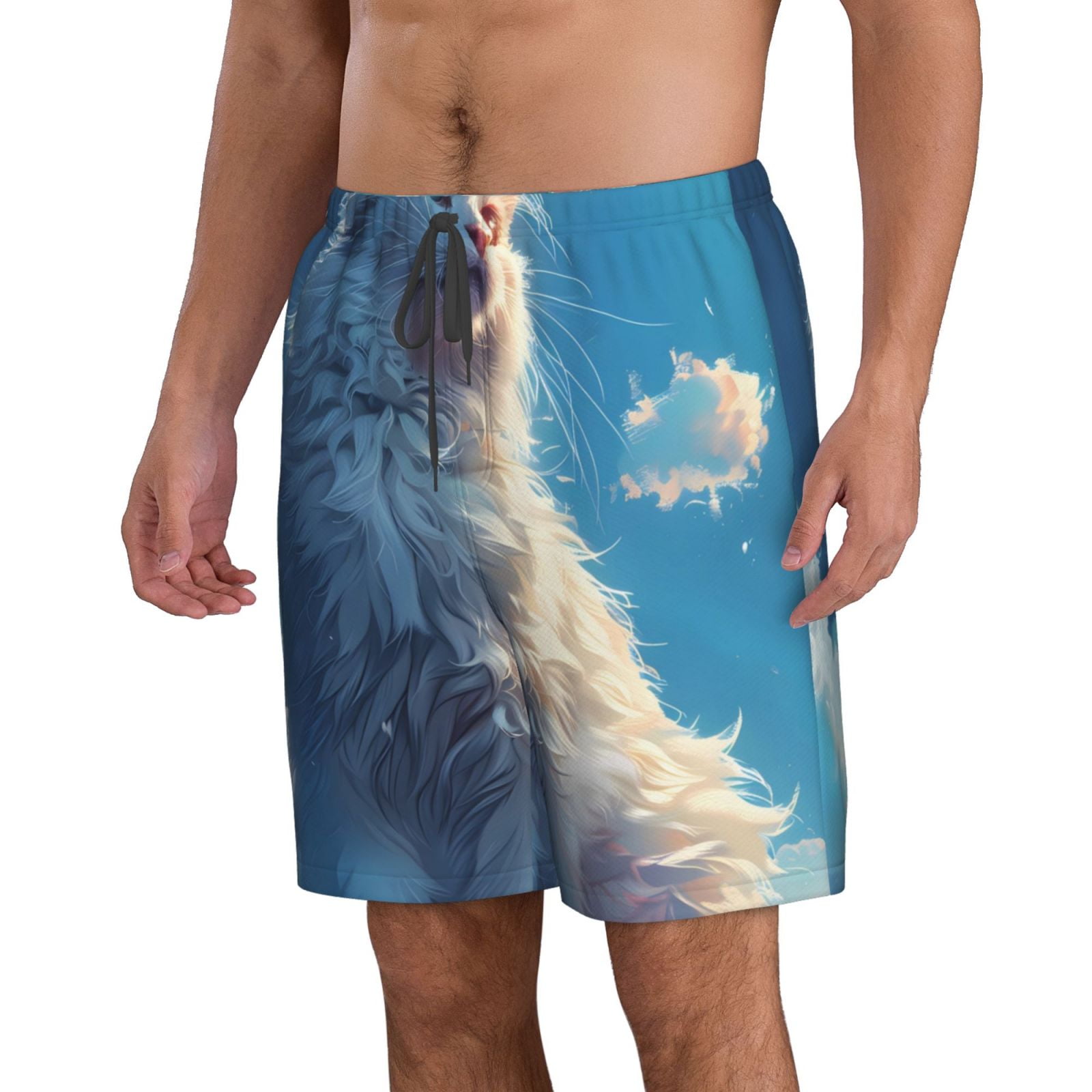Uemuo Clear Sky Blue Cat Pattern Men's Swim Trunks Hawaiian Beach ...
